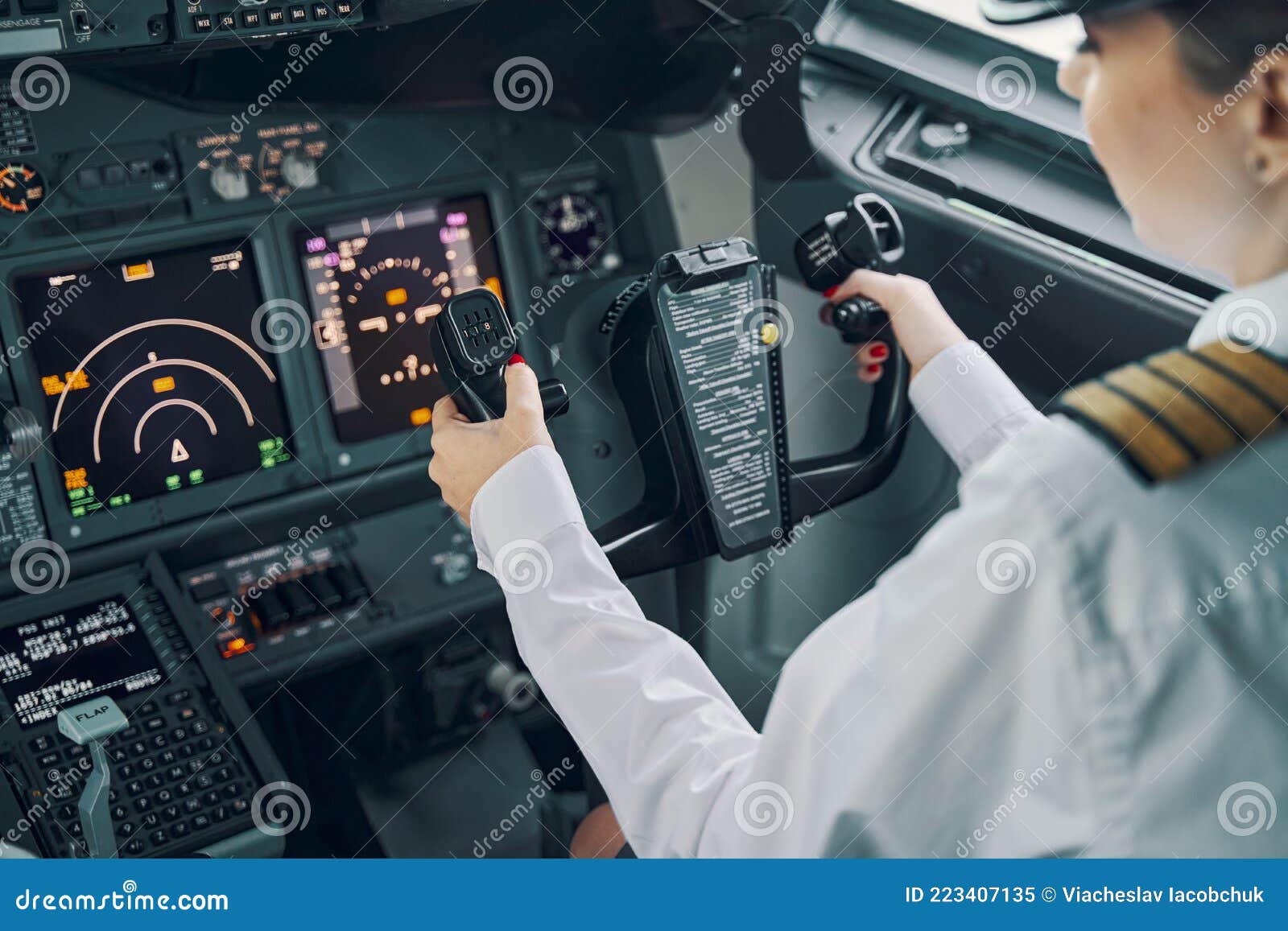 Professional Female Pilot is Navigating an Airplane Stock Image - Image ...