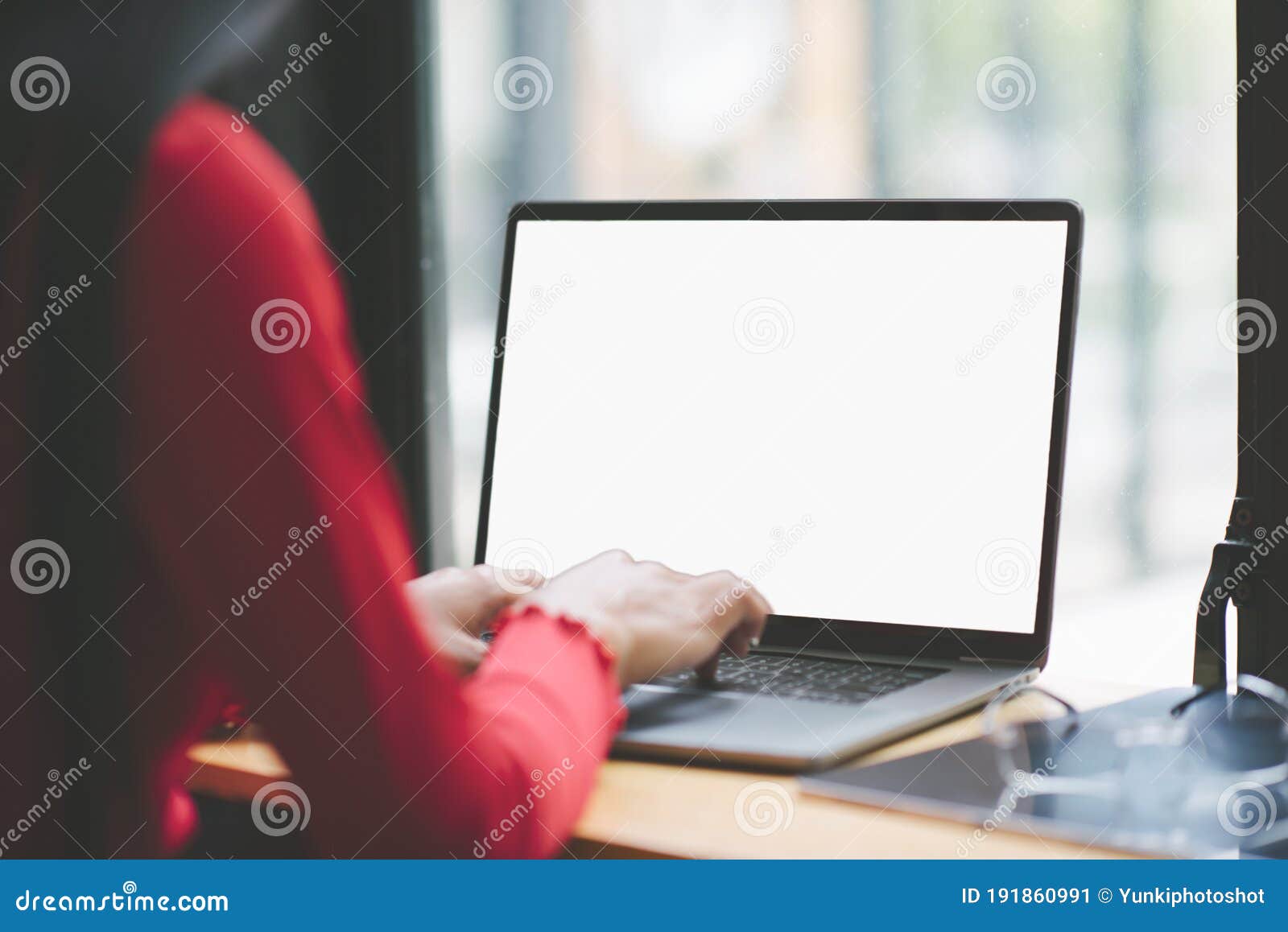 Back View of Woman Freelancer is Working on a New Project on Laptop ...