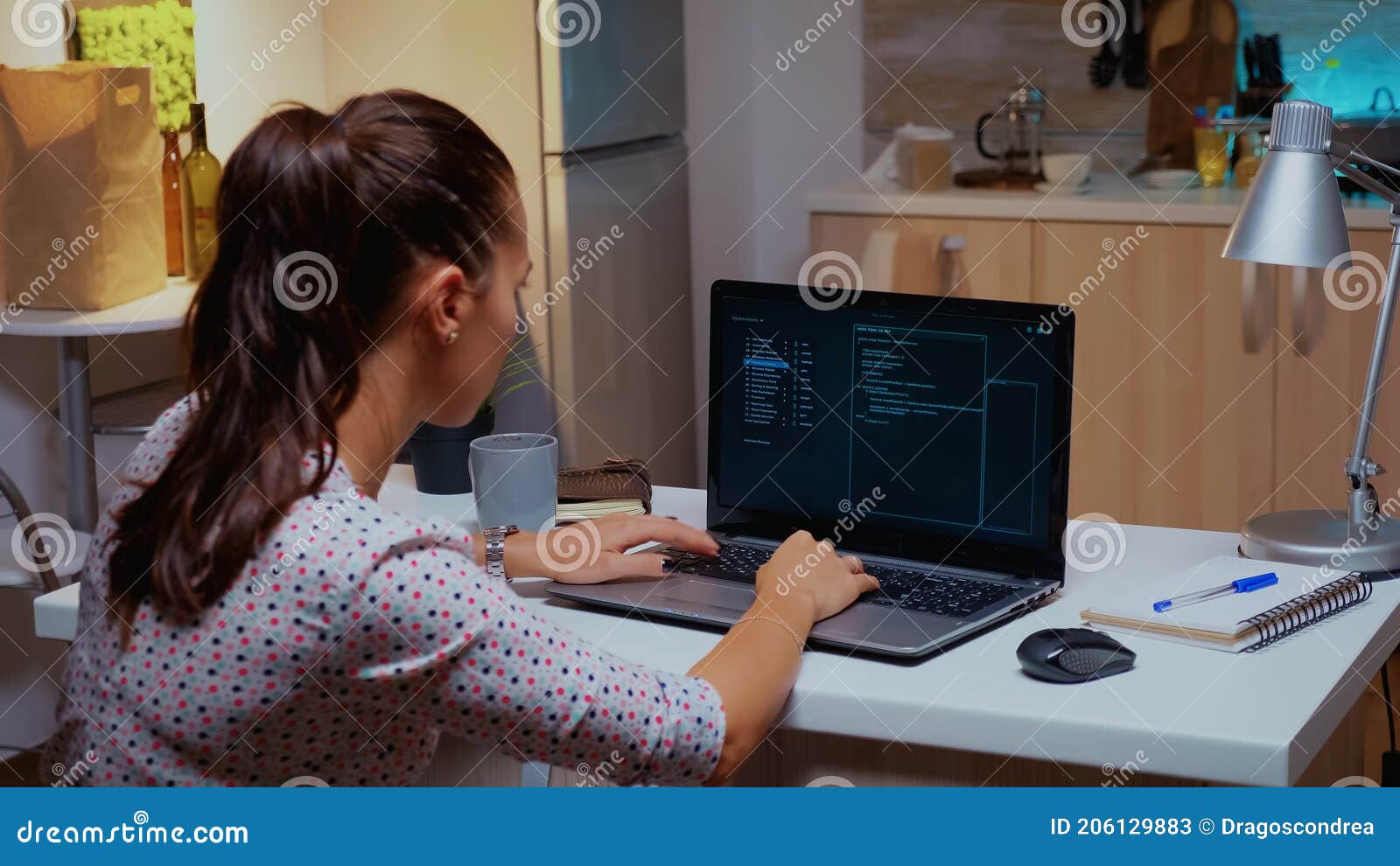 Back View of Woman Hacker Coding a Dangerous Virus Stock Image - Image ...