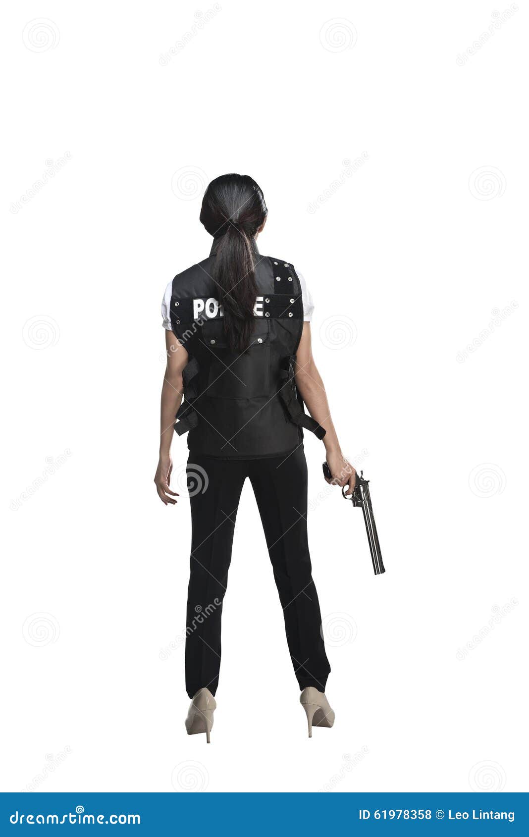Back View of Woman Holding Gun Stock Photo - Image of person, lady ...