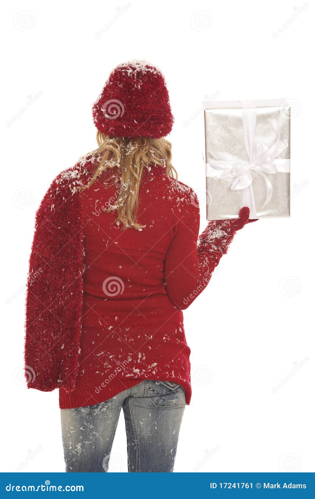 Back View of Woman Holding Present Stock Image - Image of present ...