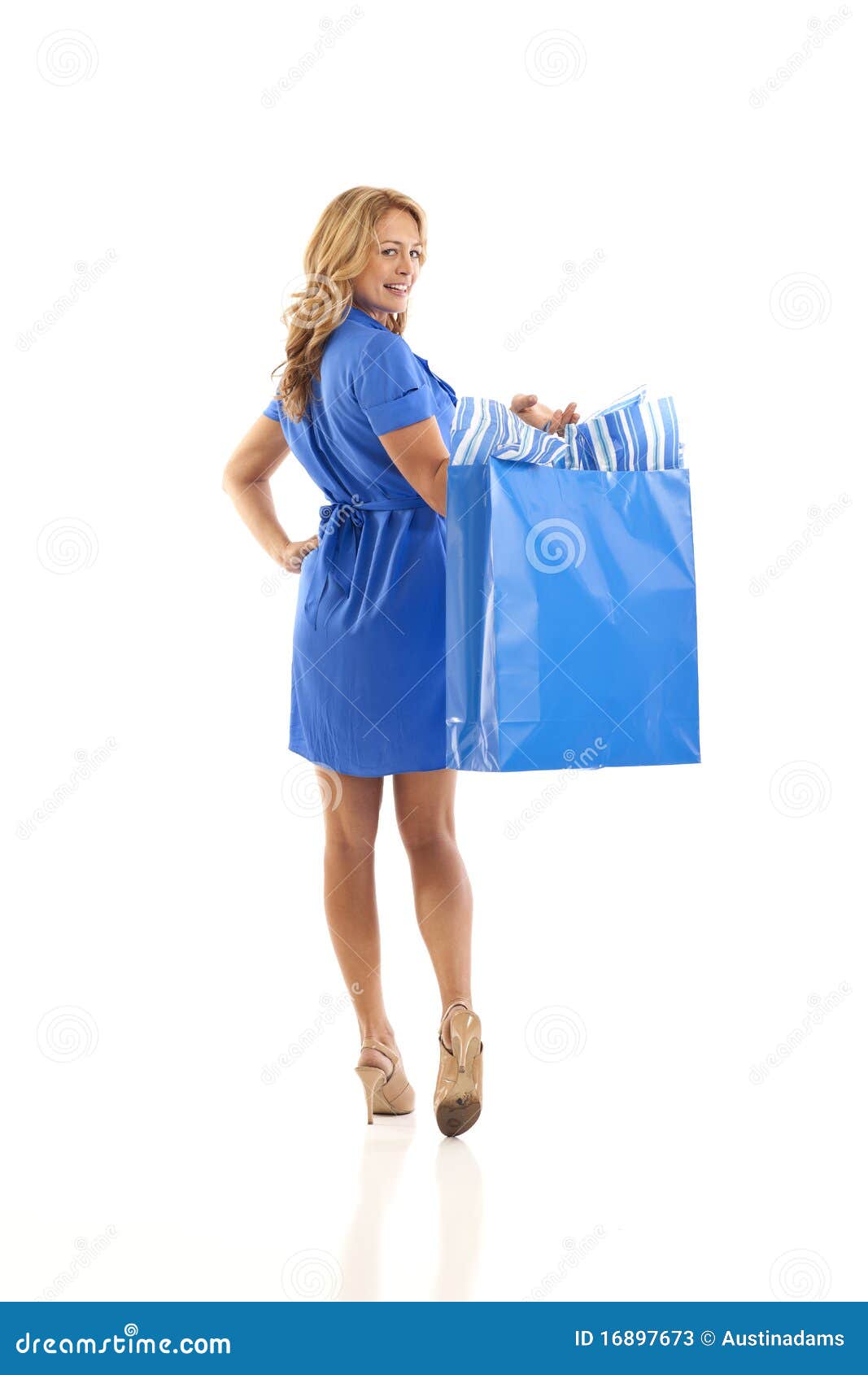 Back View of Woman Holding Shopping Bag Stock Image - Image of purchase ...