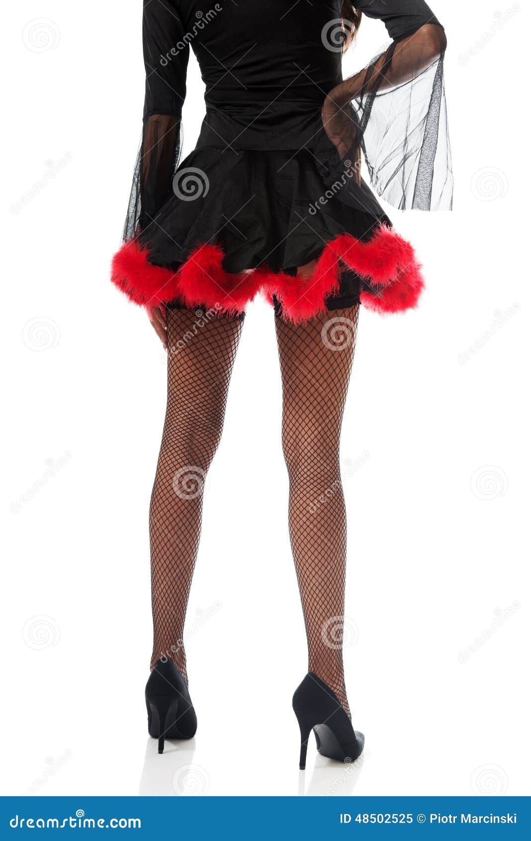 Back View of Woman Legs Wearing Devil Clothes Stock Image - Image of ...
