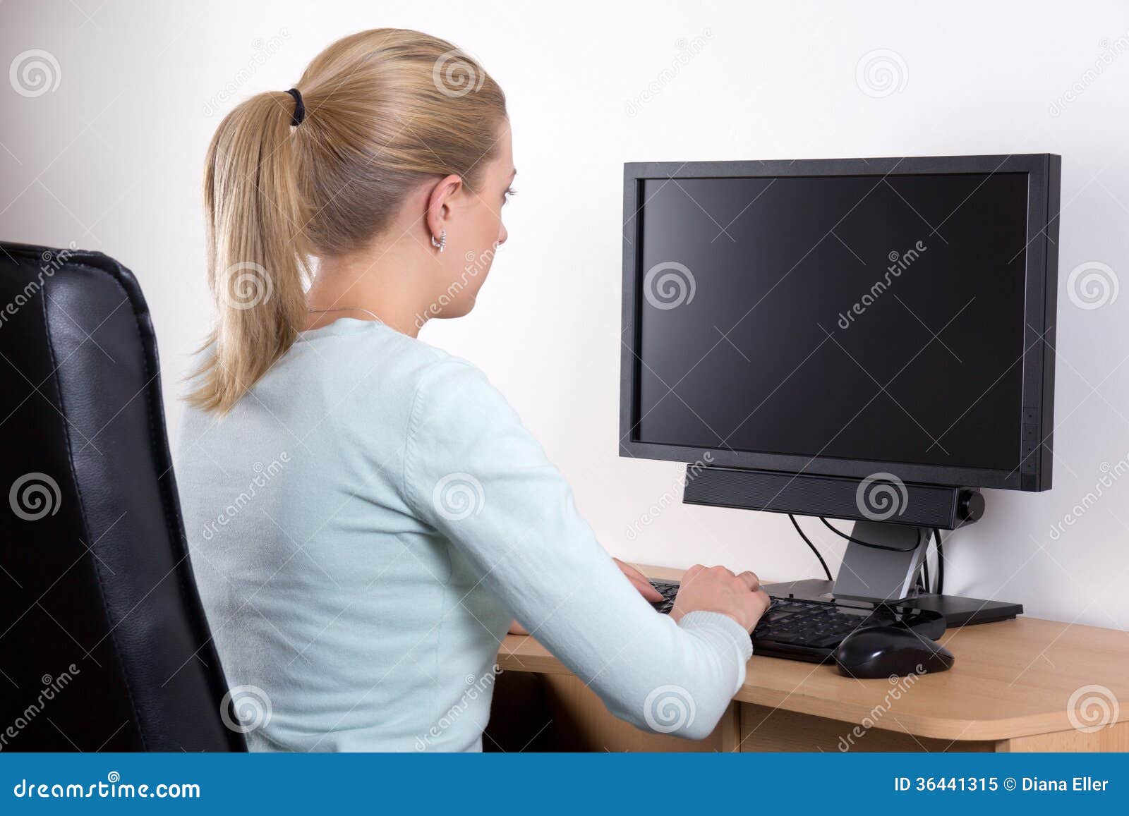 Back View of Woman with Personal Computer in Office Stock Image - Image ...