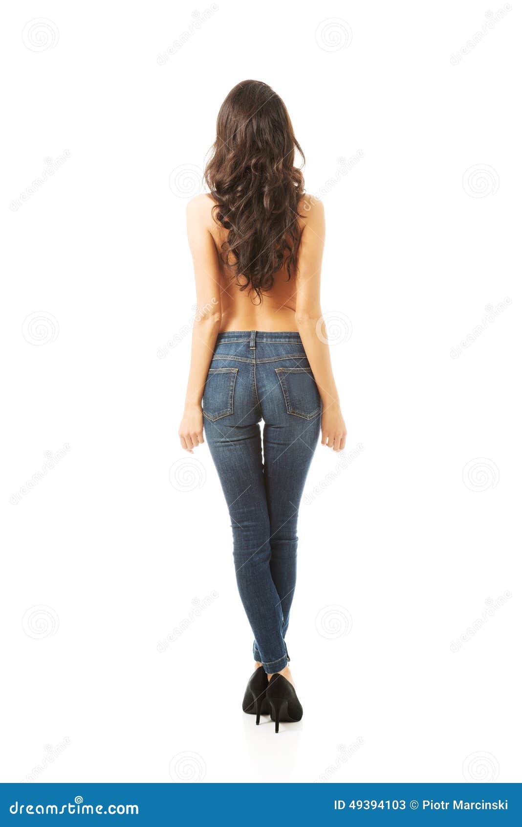 Back View of Woman Shirtless Wearing Jeans Stock Image - Image of body ...