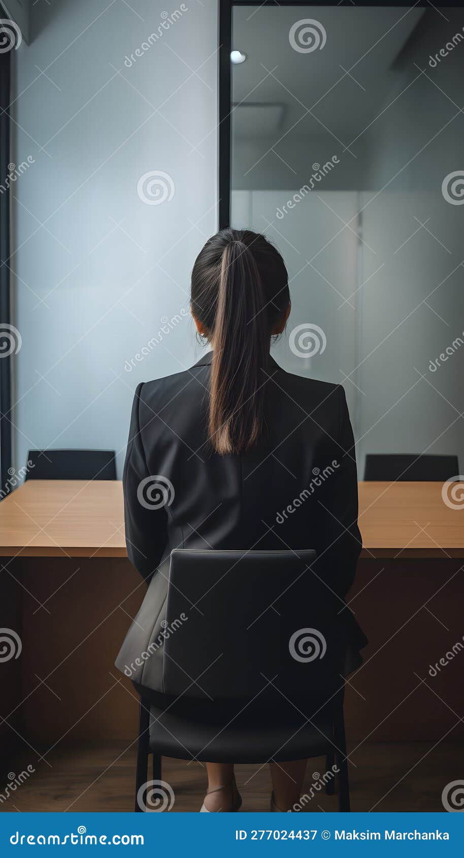 Back View of a Woman in a Suit Waiting for a Job Interview, Generated ...