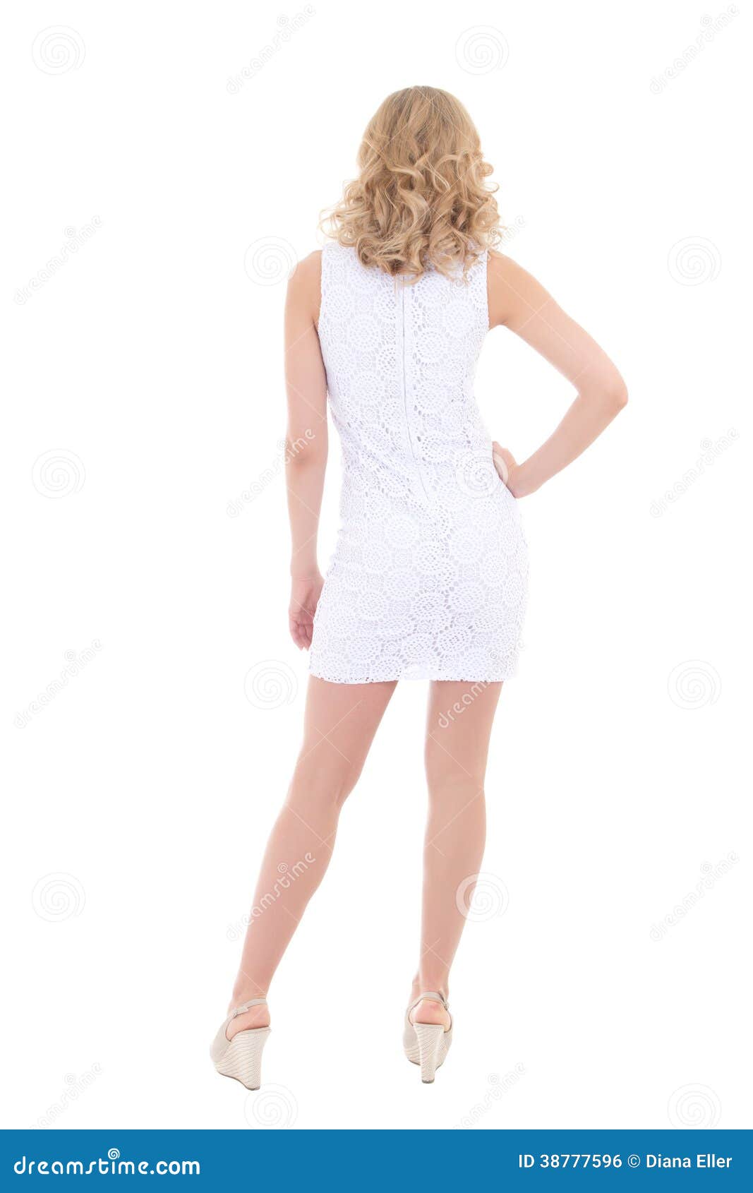 Back View of Woman in White Dress Stock Photo - Image of concentration ...