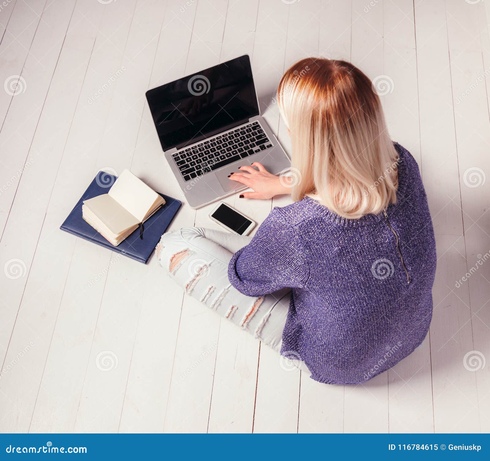 Woman Working Behind Laptop Stock Image - Image of back, adult: 116784615