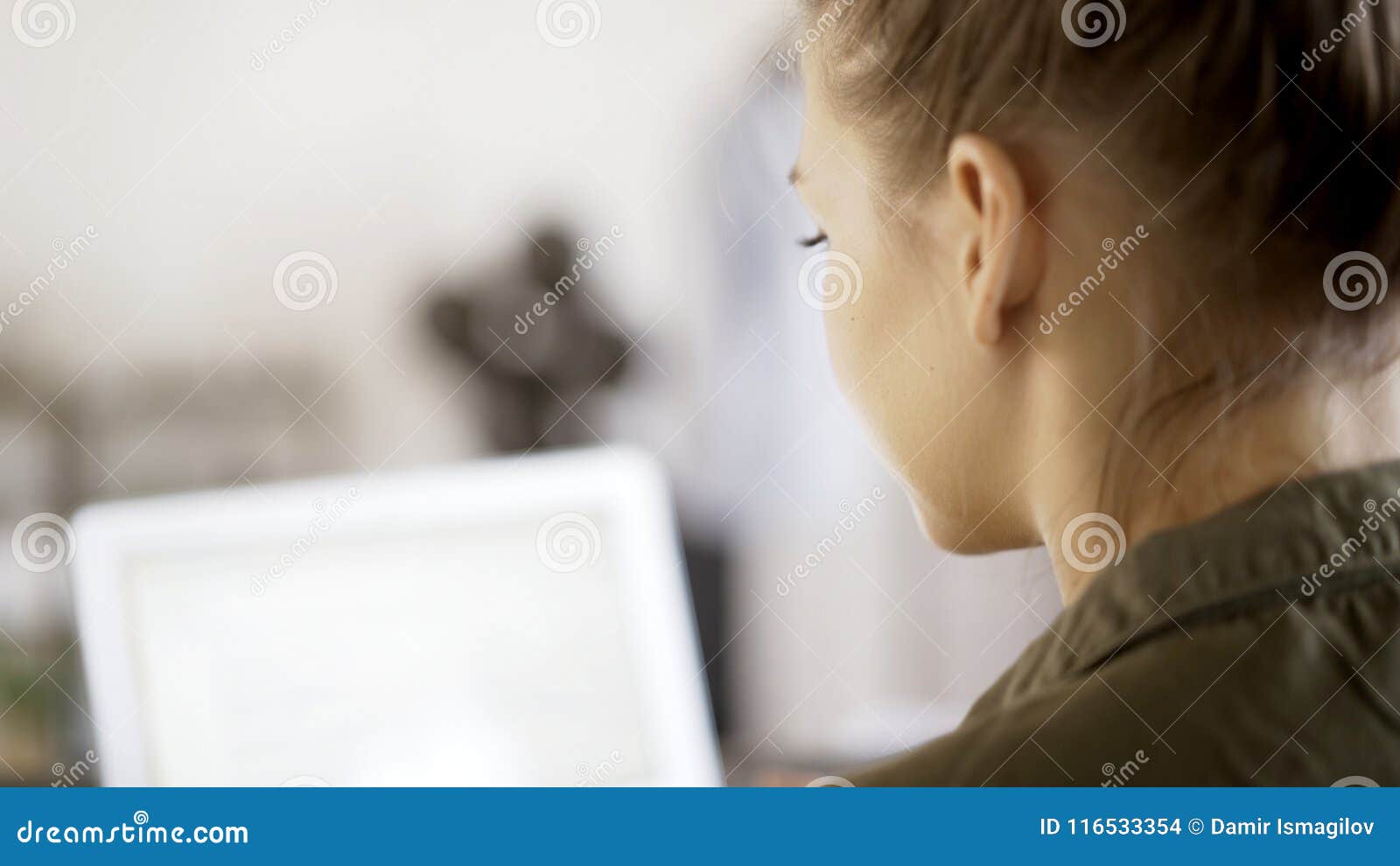 Back View of Woman Working with a Laptop Stock Photo - Image of ...