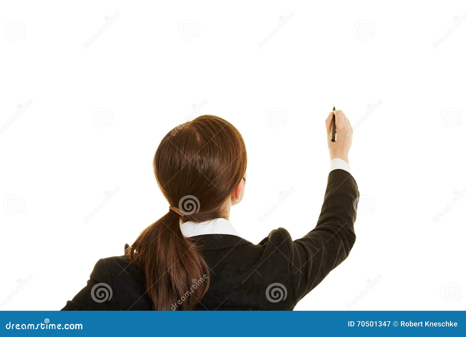 Back View of Woman Writing with Pen Stock Image - Image of drawing ...