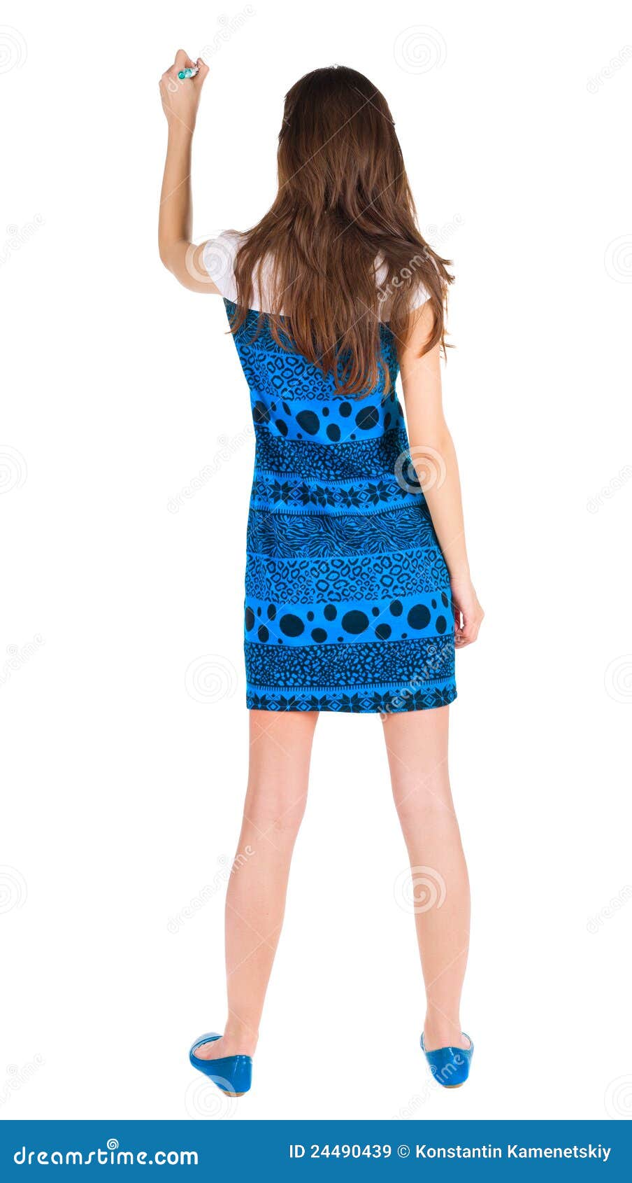 Back View of Writing Beautiful Brunette Woman Stock Image - Image of ...