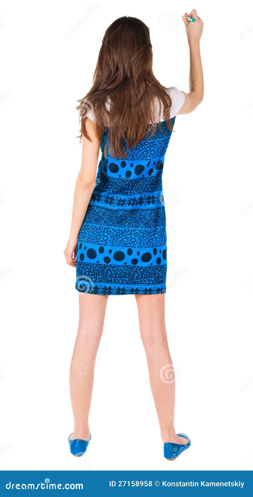 Back View of Writing Beautiful Brunette Woman Stock Photo - Image of ...