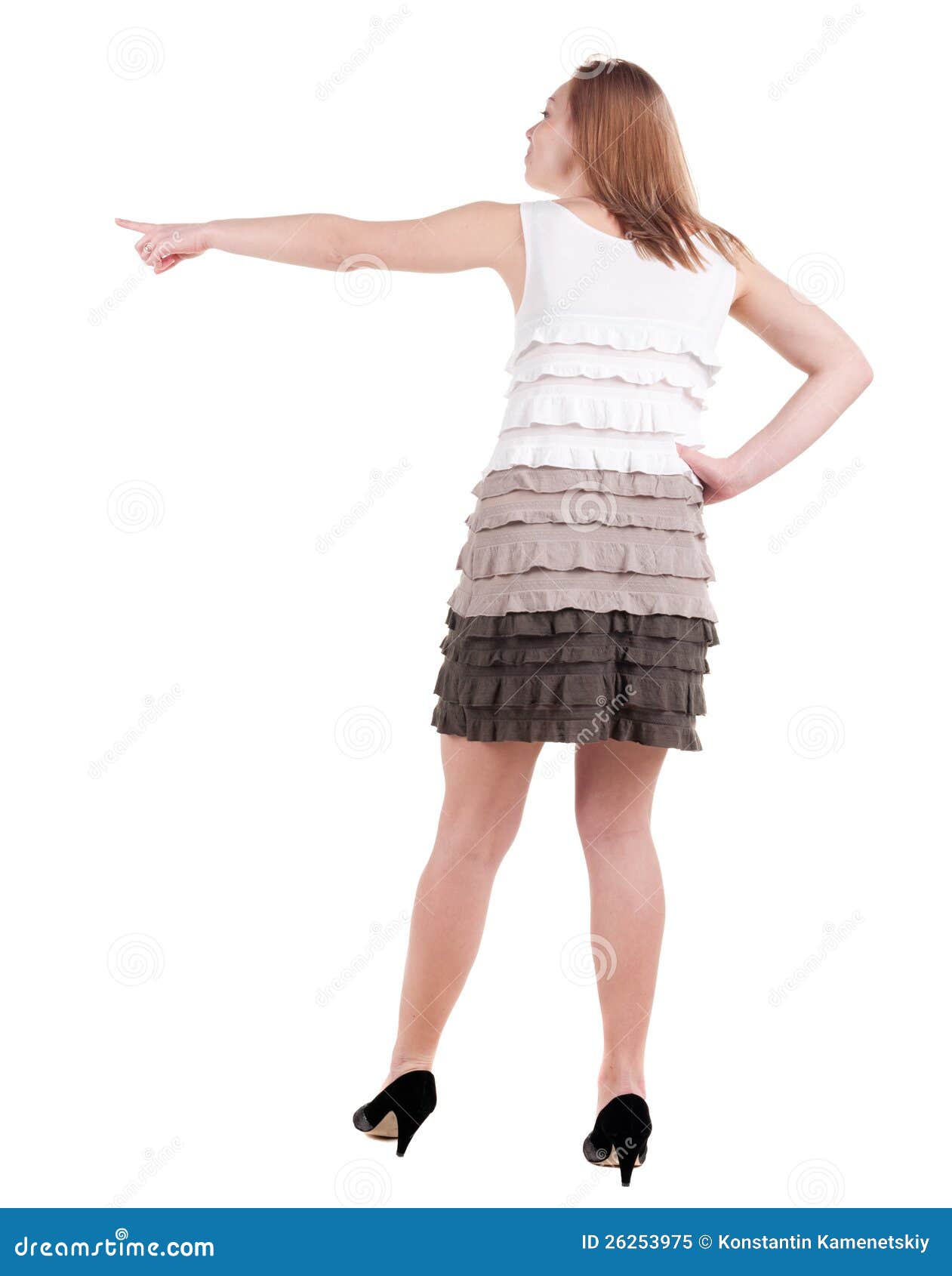 Back View of Young Blonde Woman Pointing Stock Image - Image of ...