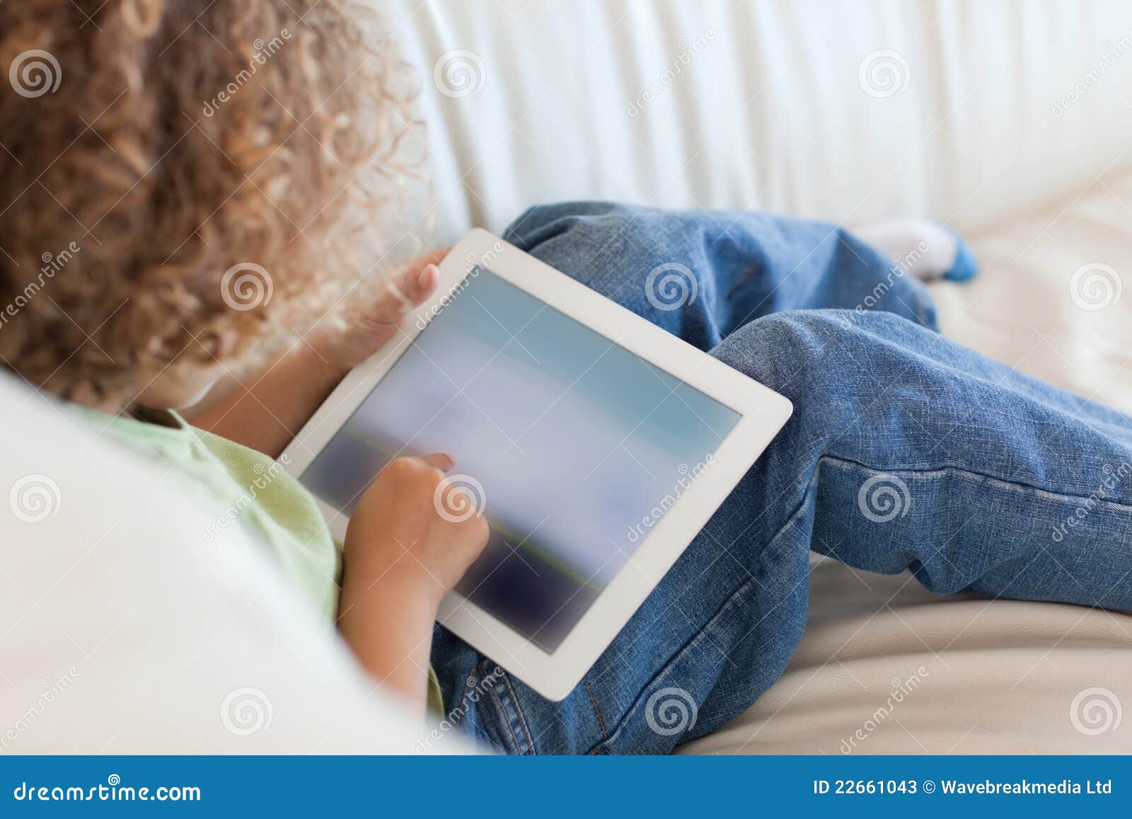 Back View Young Boy Using a Tablet Computer Stock Image - Image of ...