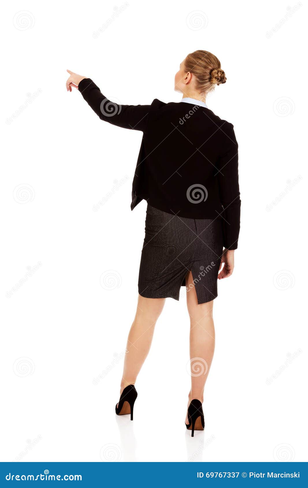 Back View of Young Business Woman Pointing for Somathing Stock Image ...