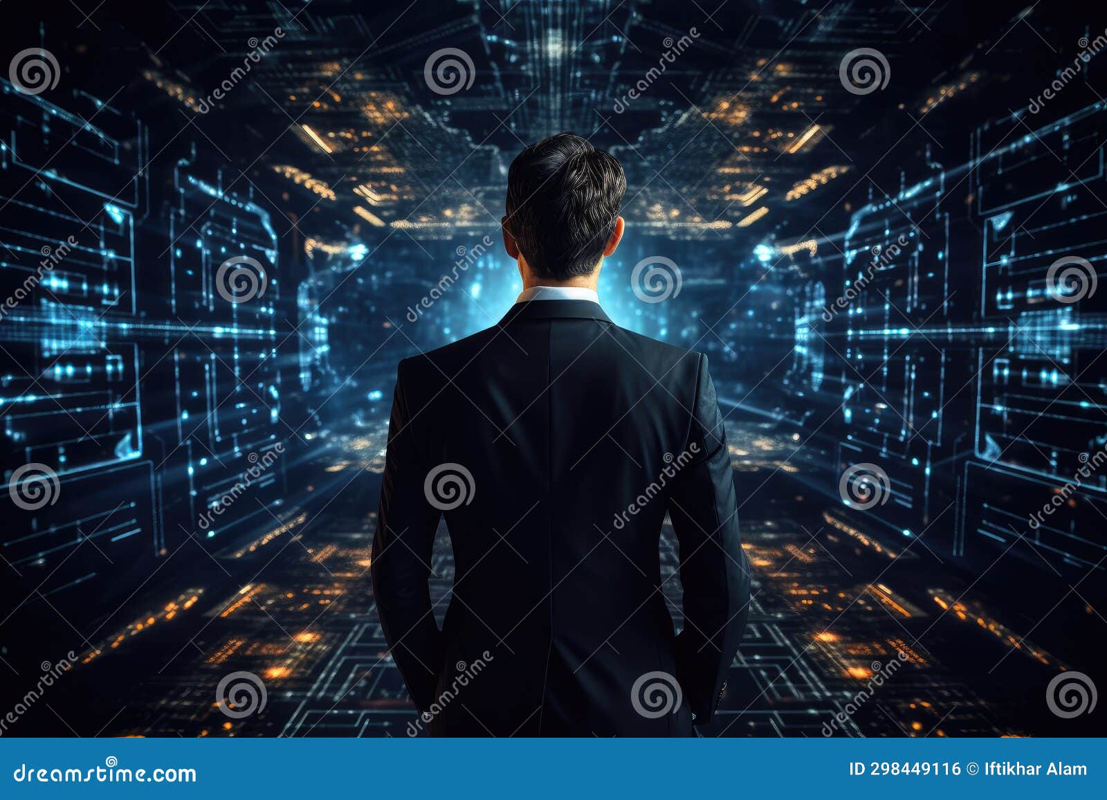 Back View of Young Businessman Standing with Back and Looking at ...