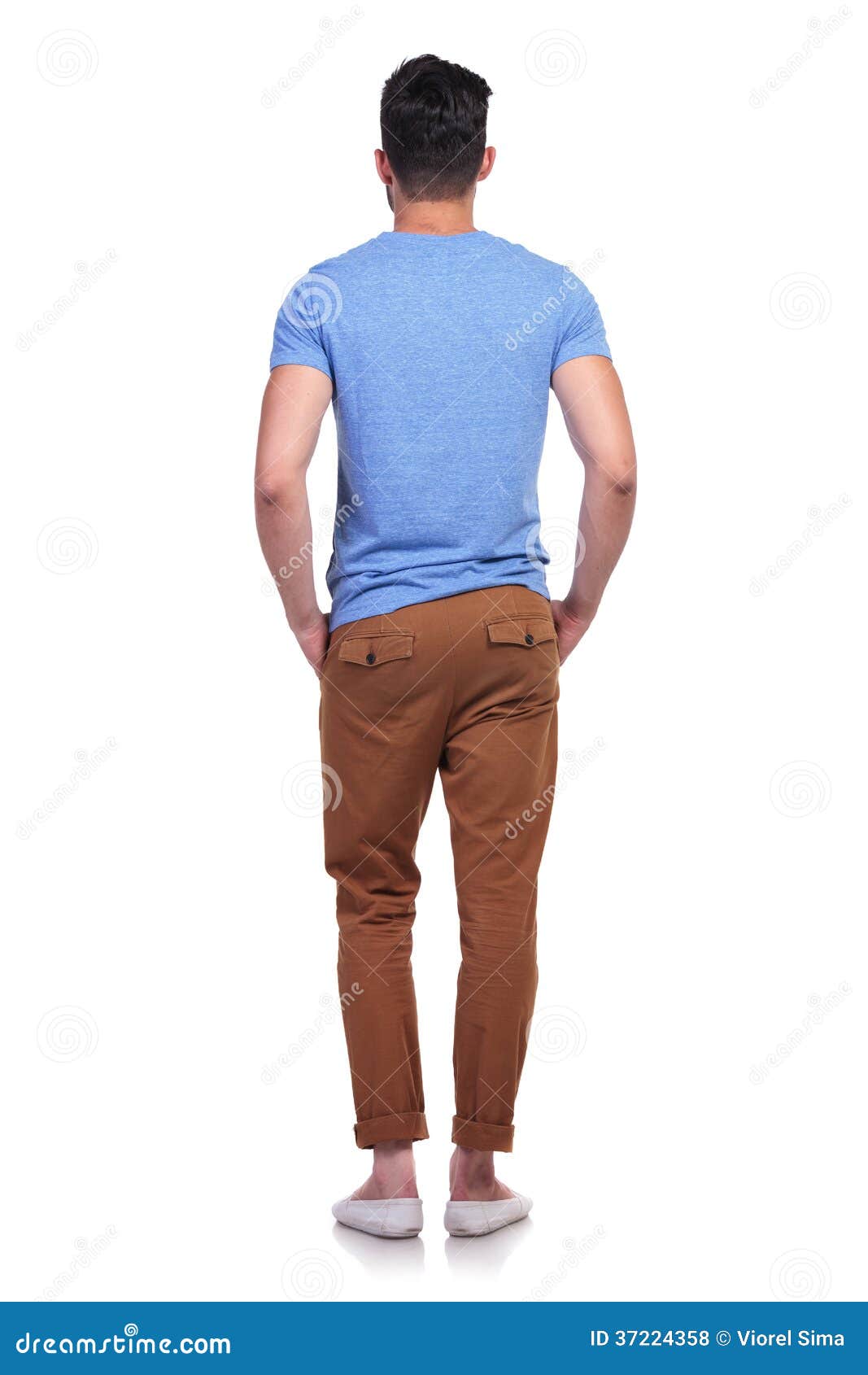 Back View of a Young Casual Man Standing Stock Photo - Image of beard ...