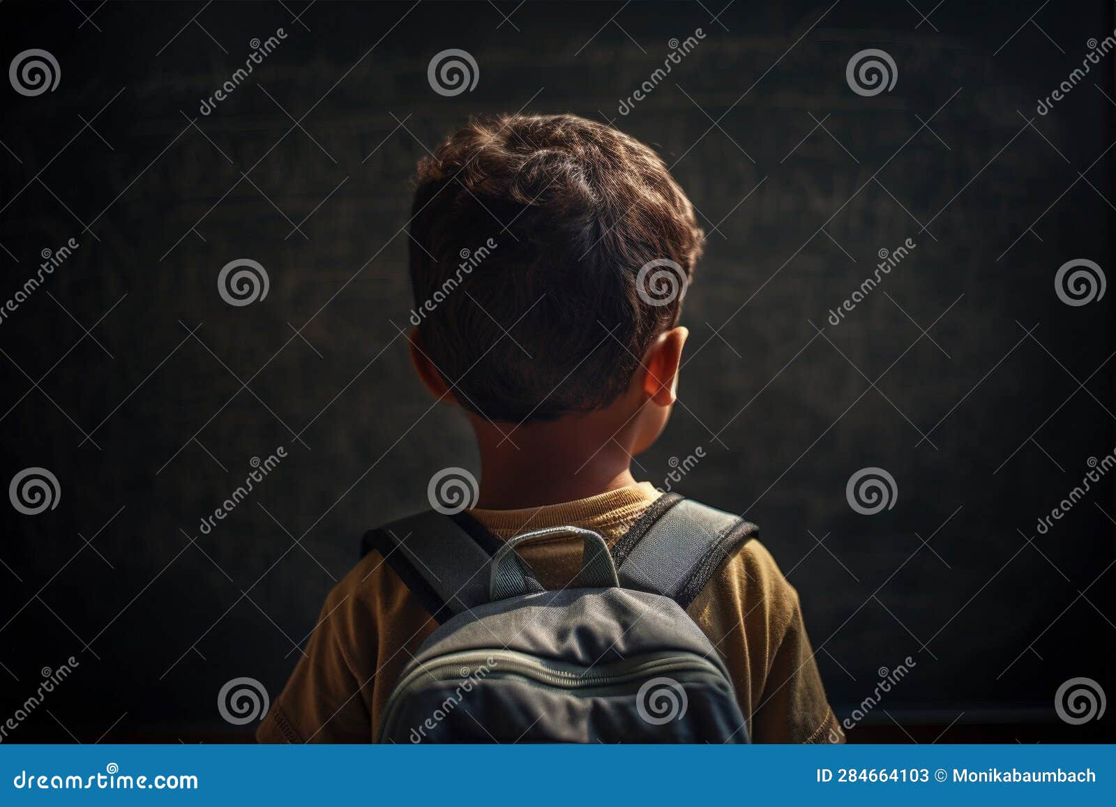 Back View of Young Child in Fornt of School Classroom Chalkboard Stock ...