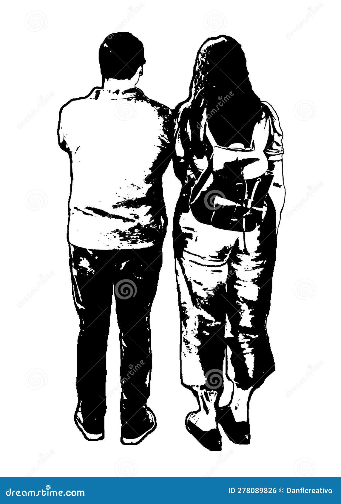 Back View Young Couple Isolated Graphic Stock Illustration ...