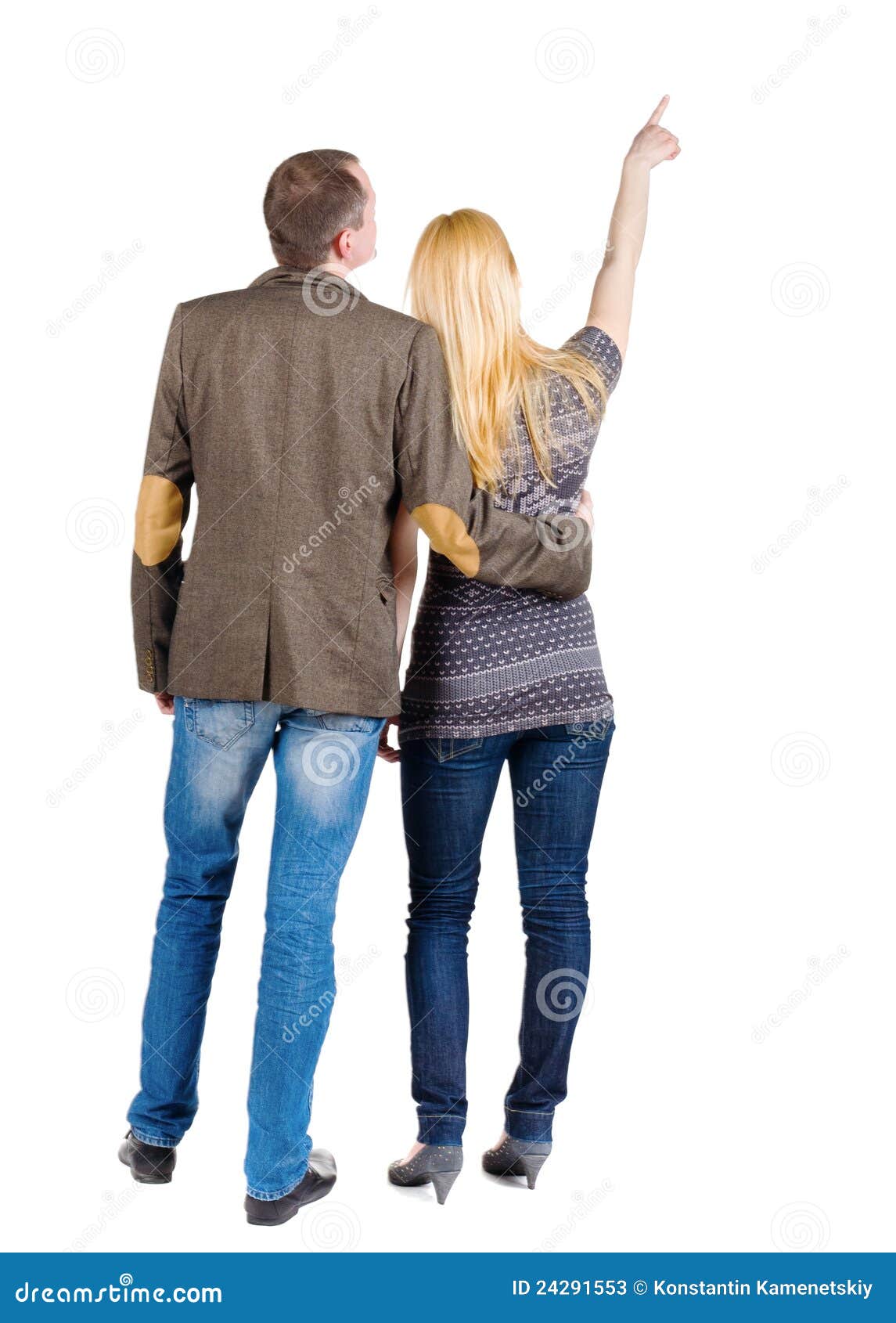 Back View of Young Couple Pointing Stock Image - Image of isolated ...