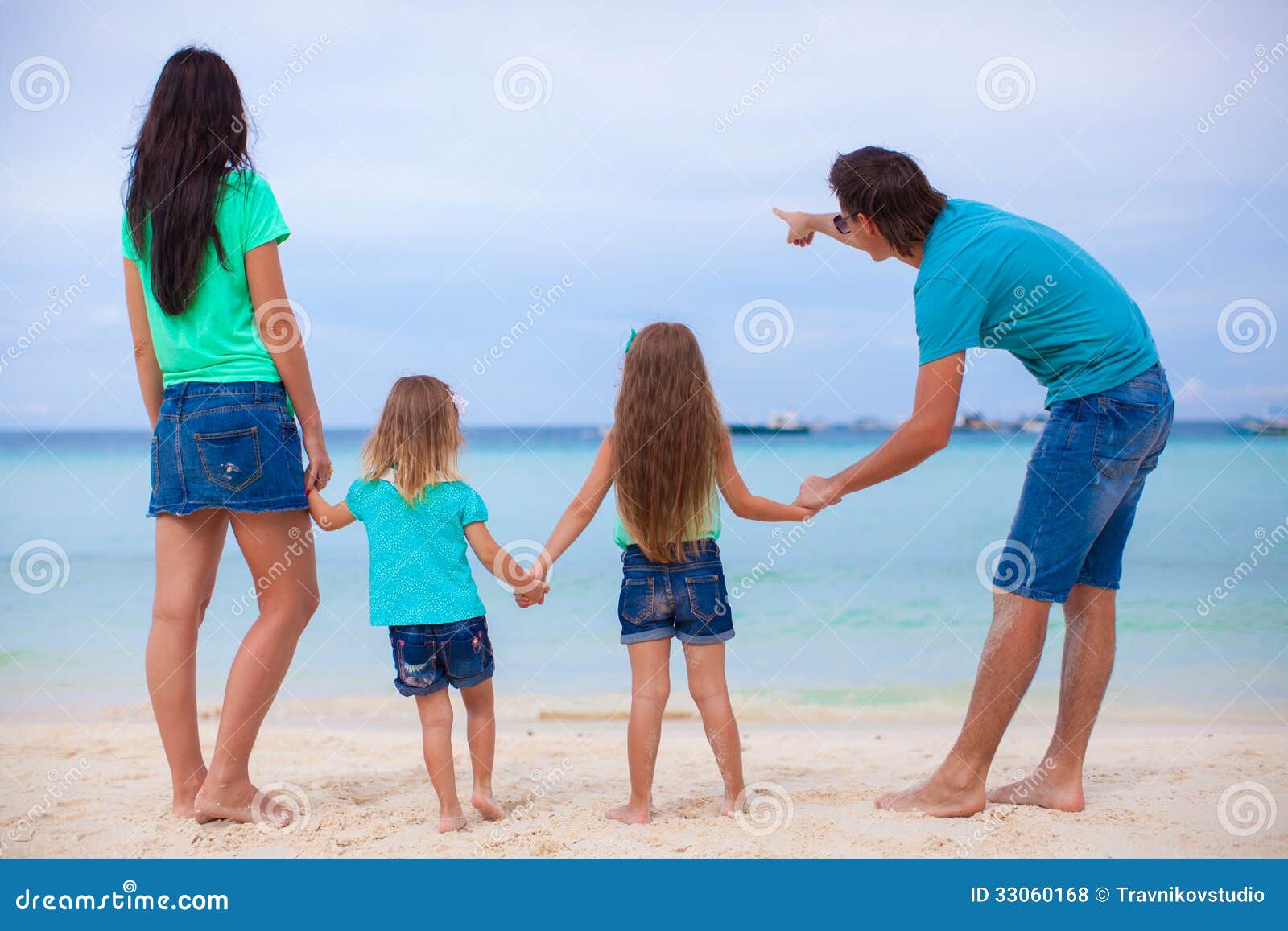 Back View of Young Family with Two Daughters at Stock Photo - Image of ...
