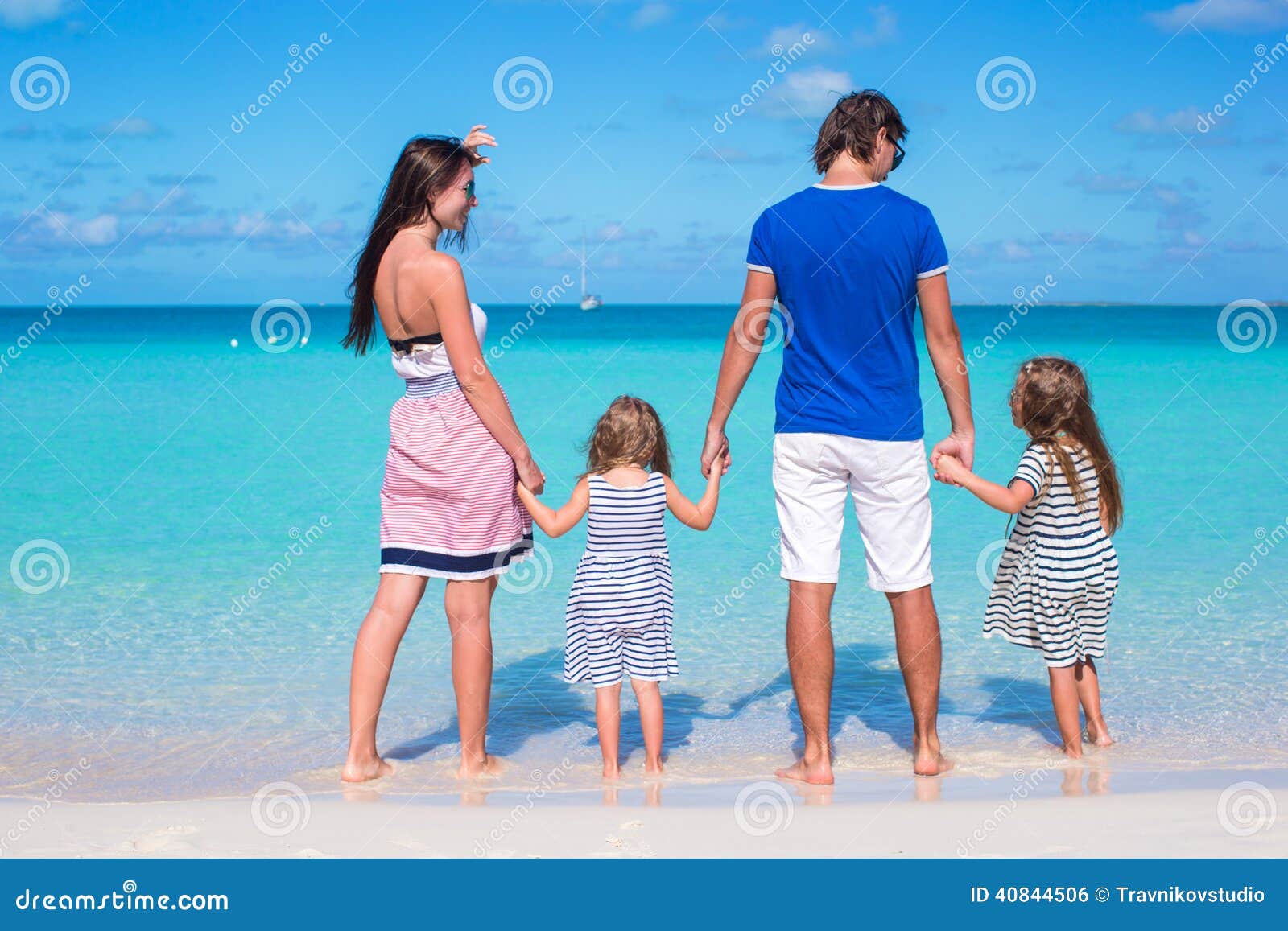 Back View of Young Family with Two Kids on Stock Photo - Image of ...