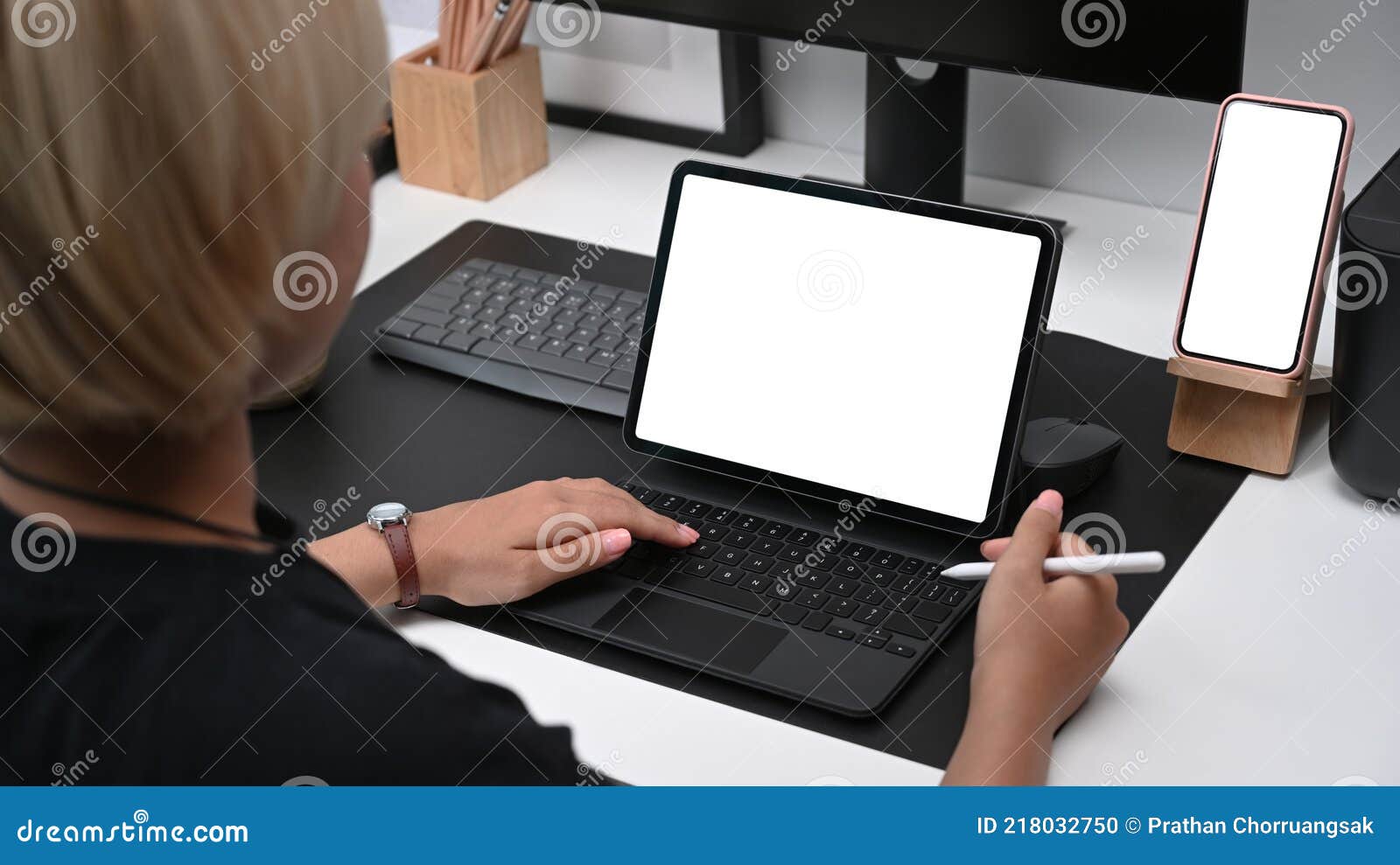 Young Graphic Designer Holding Stylus Pen and Working on Computer Table ...