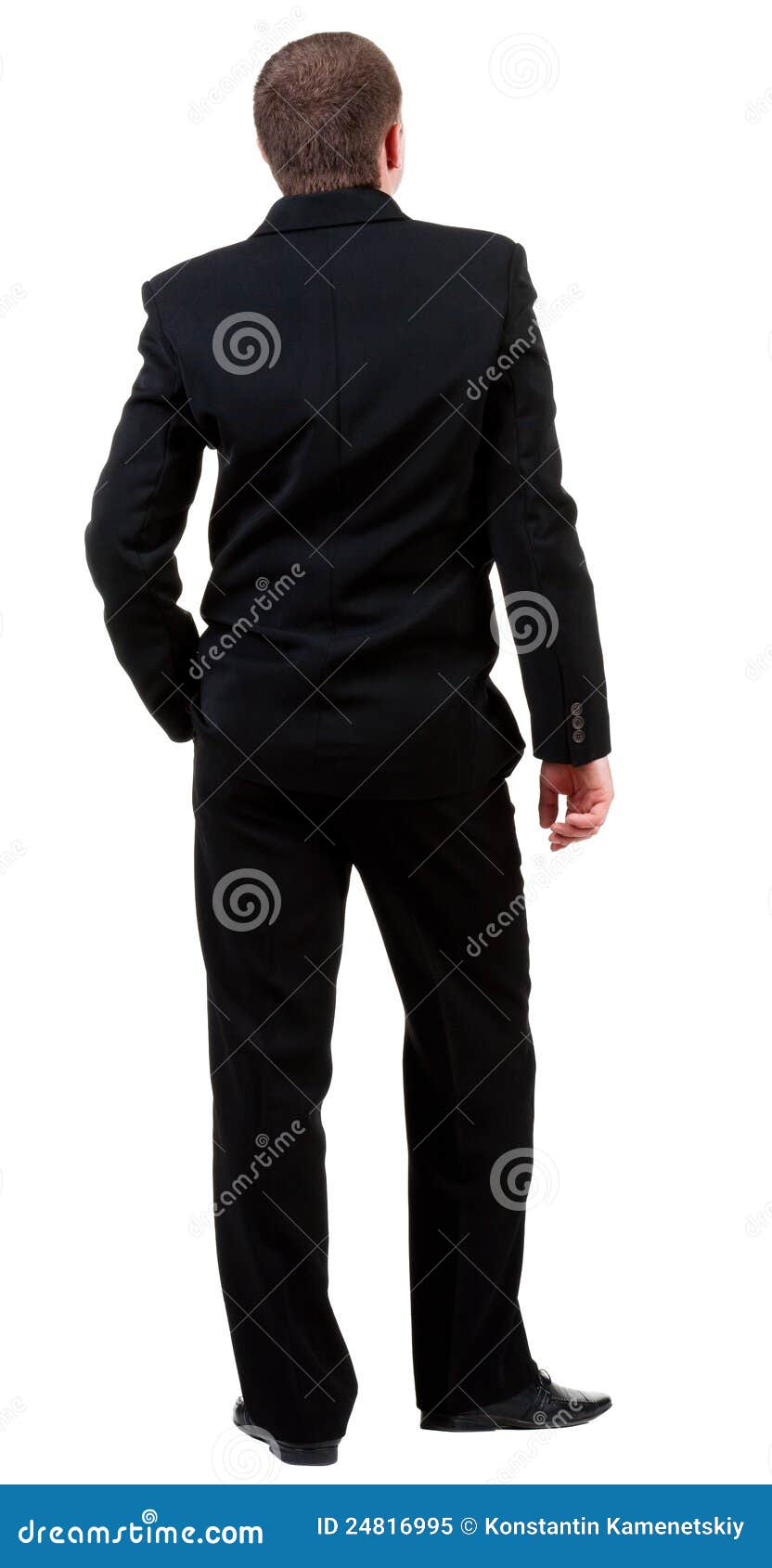 Back View of Young Guy in Black Suit Watching. Stock Image - Image of ...