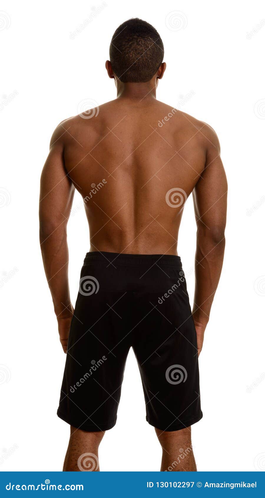 Back View of Young Handsome African Man Shirtless with Defined M Stock ...