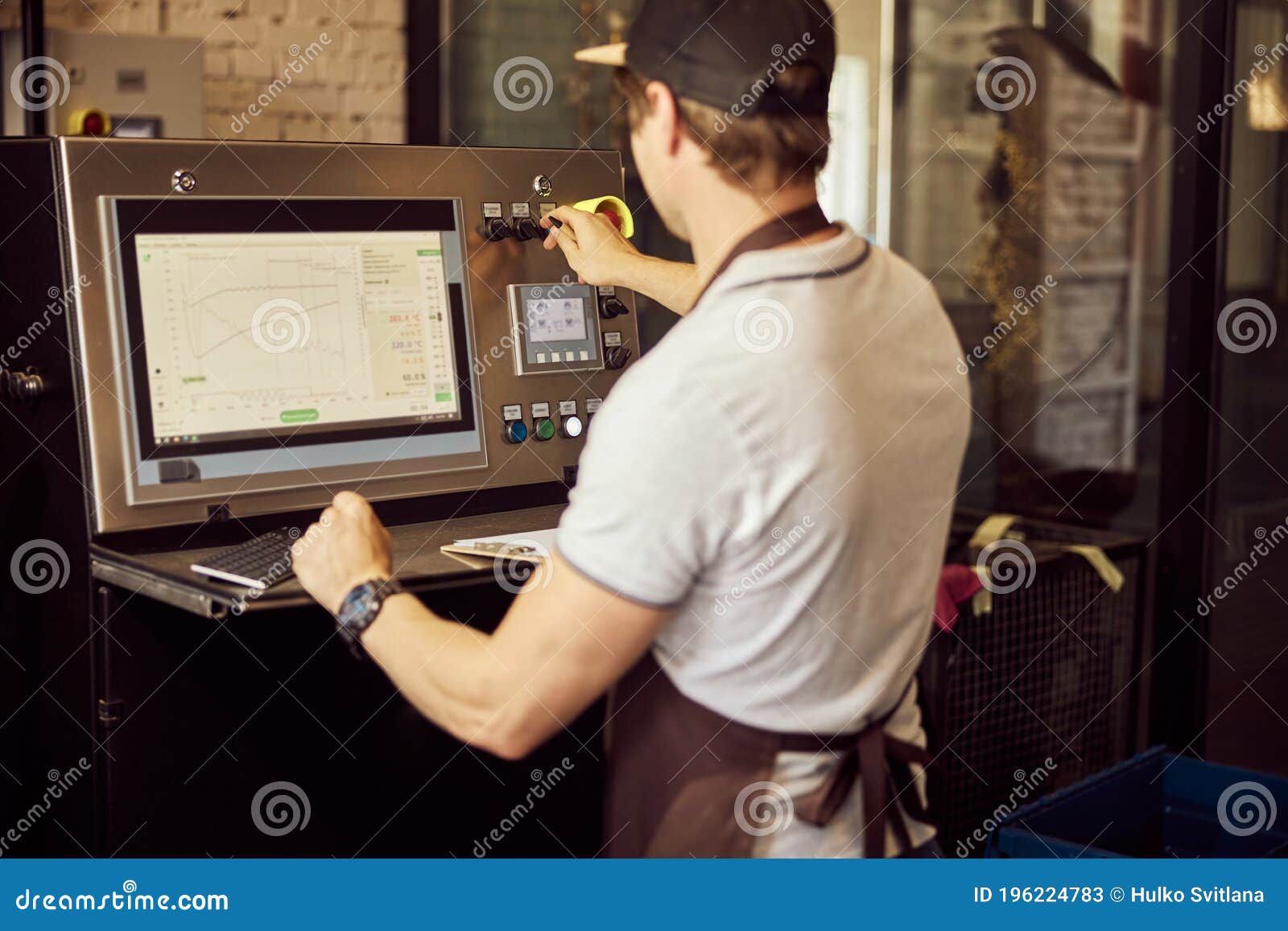 Male Worker Using Control Panel of Coffee Roasting Machine Stock Image ...