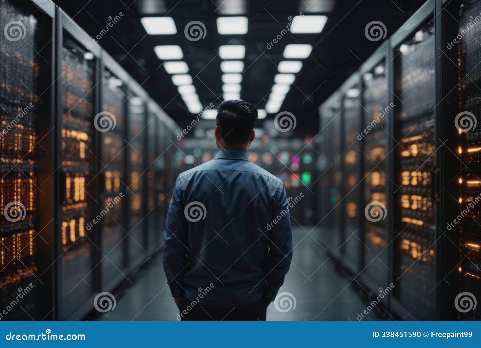 Back View of Young Man Checking Data Storage Server Room Stock ...