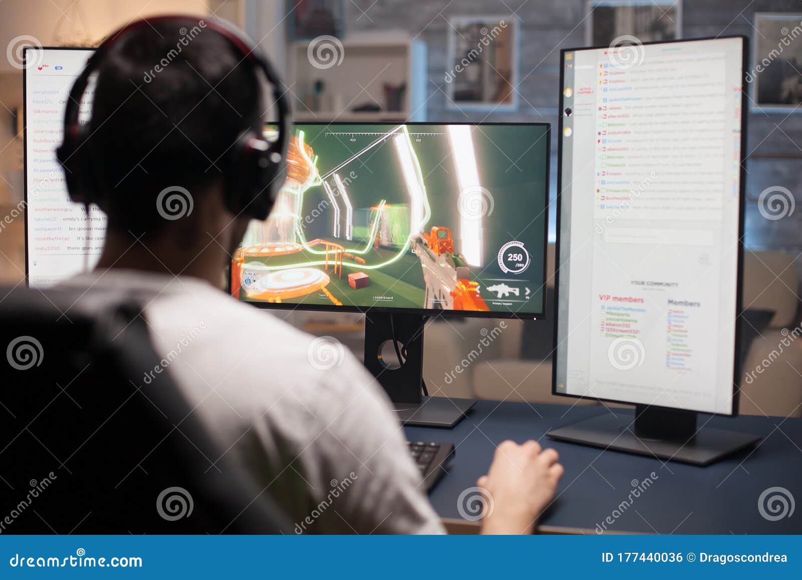 Back View of Young Man Playing Video Games on Computer Stock Photo ...