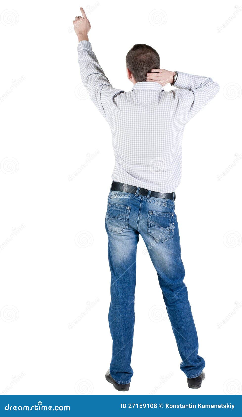 Back View of Young Man Pointing at Wall. Stock Photo - Image of male ...