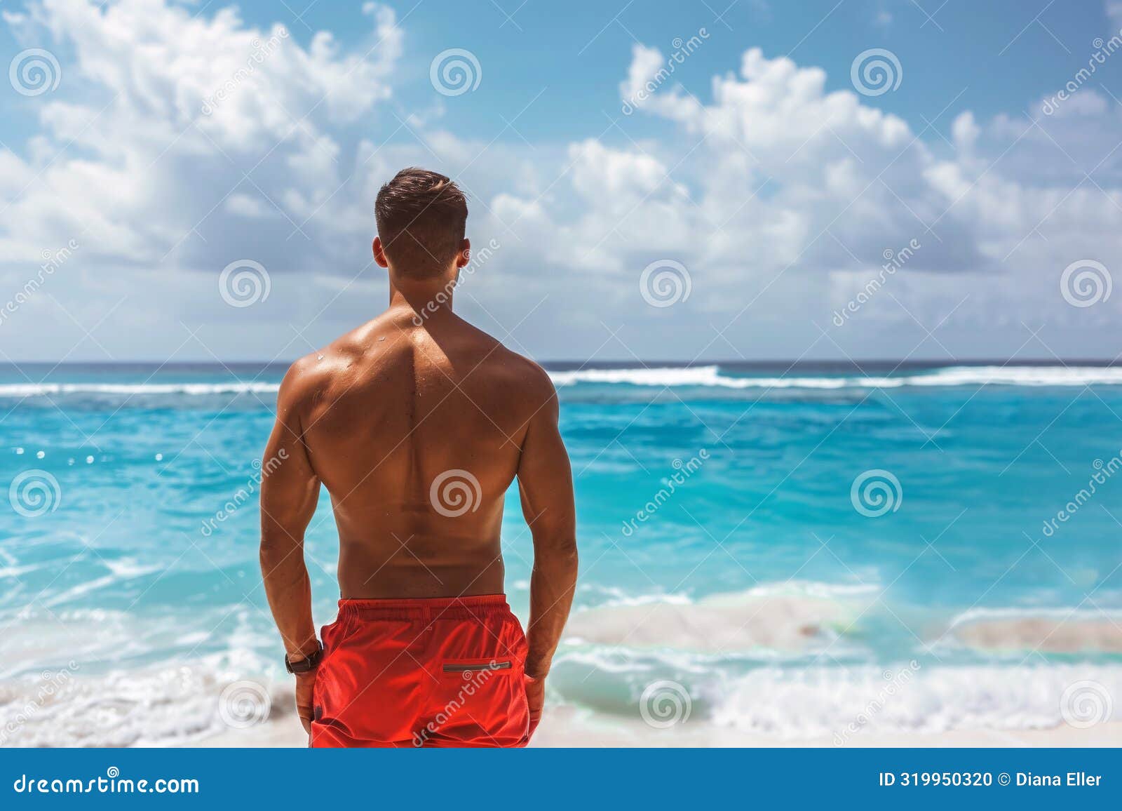 Back View of Man on the Summer Beach Stock Illustration - Illustration ...