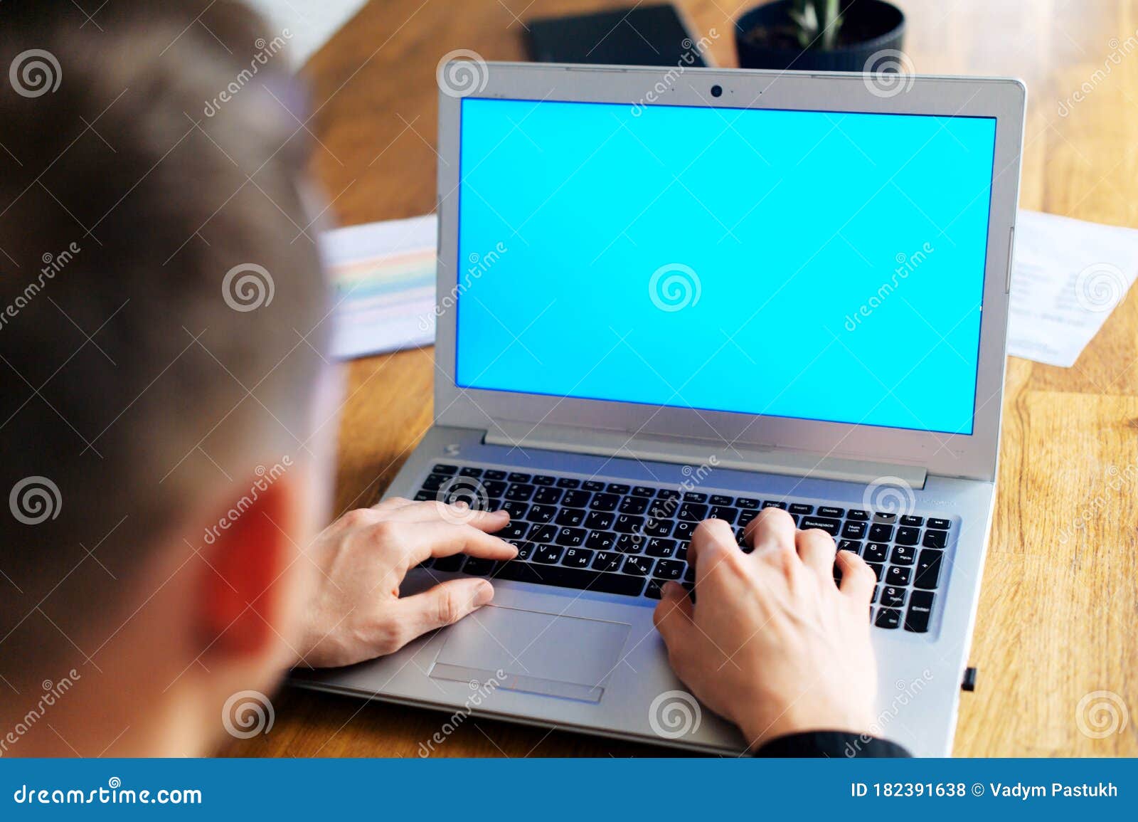 A Guy in Black Shirt Using Laptop for Work Stock Photo - Image of ...