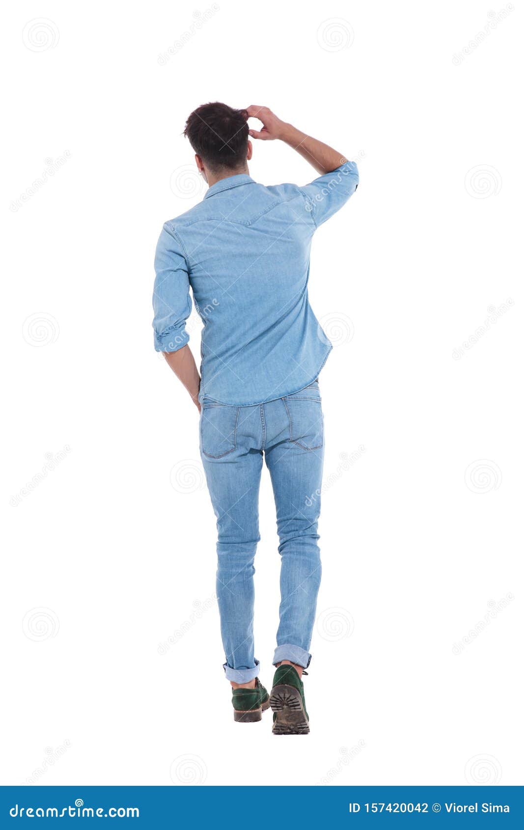 Back View of Young Man Wearing Denim and Thinking Stock Photo - Image ...