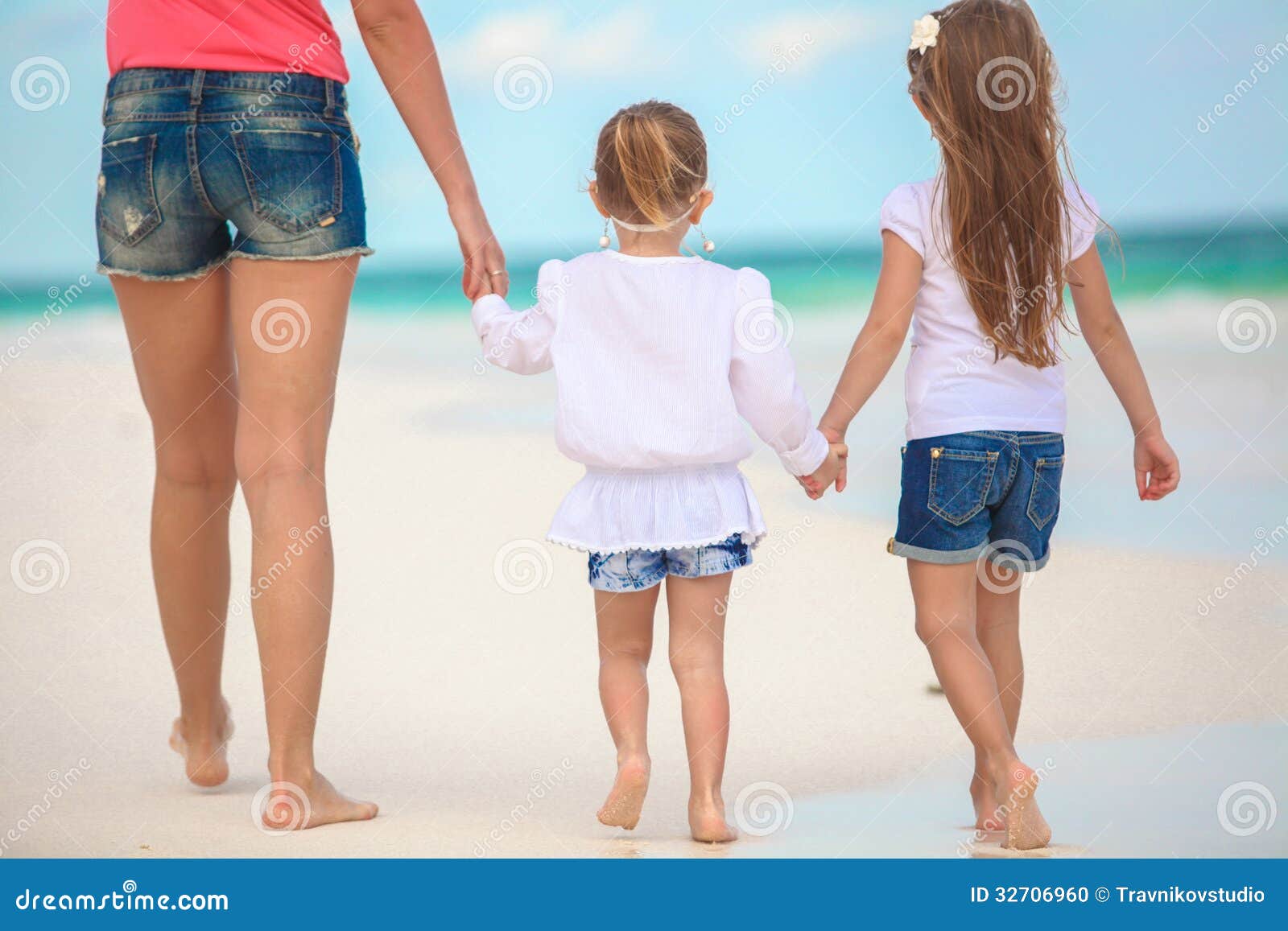 Back View of Young Mother and Her Cute Daughters Stock Photo - Image of ...