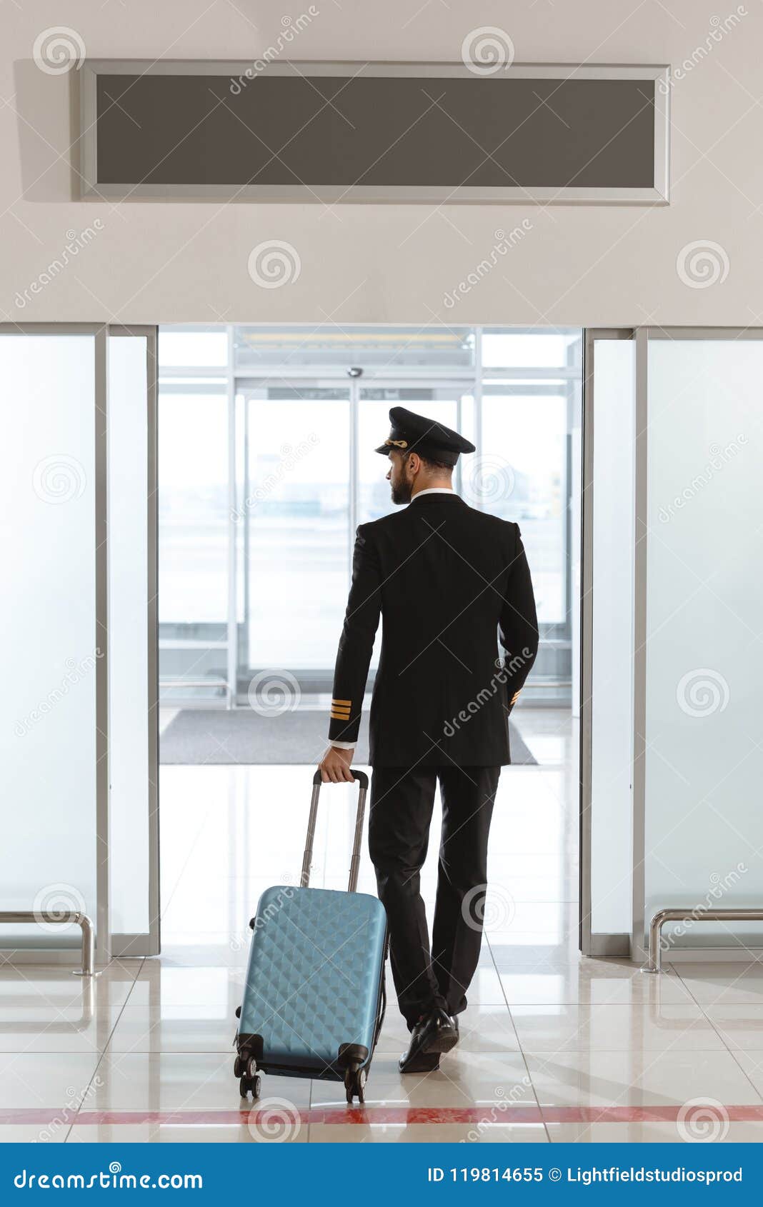 Back View of Young Pilot with Suitcase Stock Image - Image of lobby ...