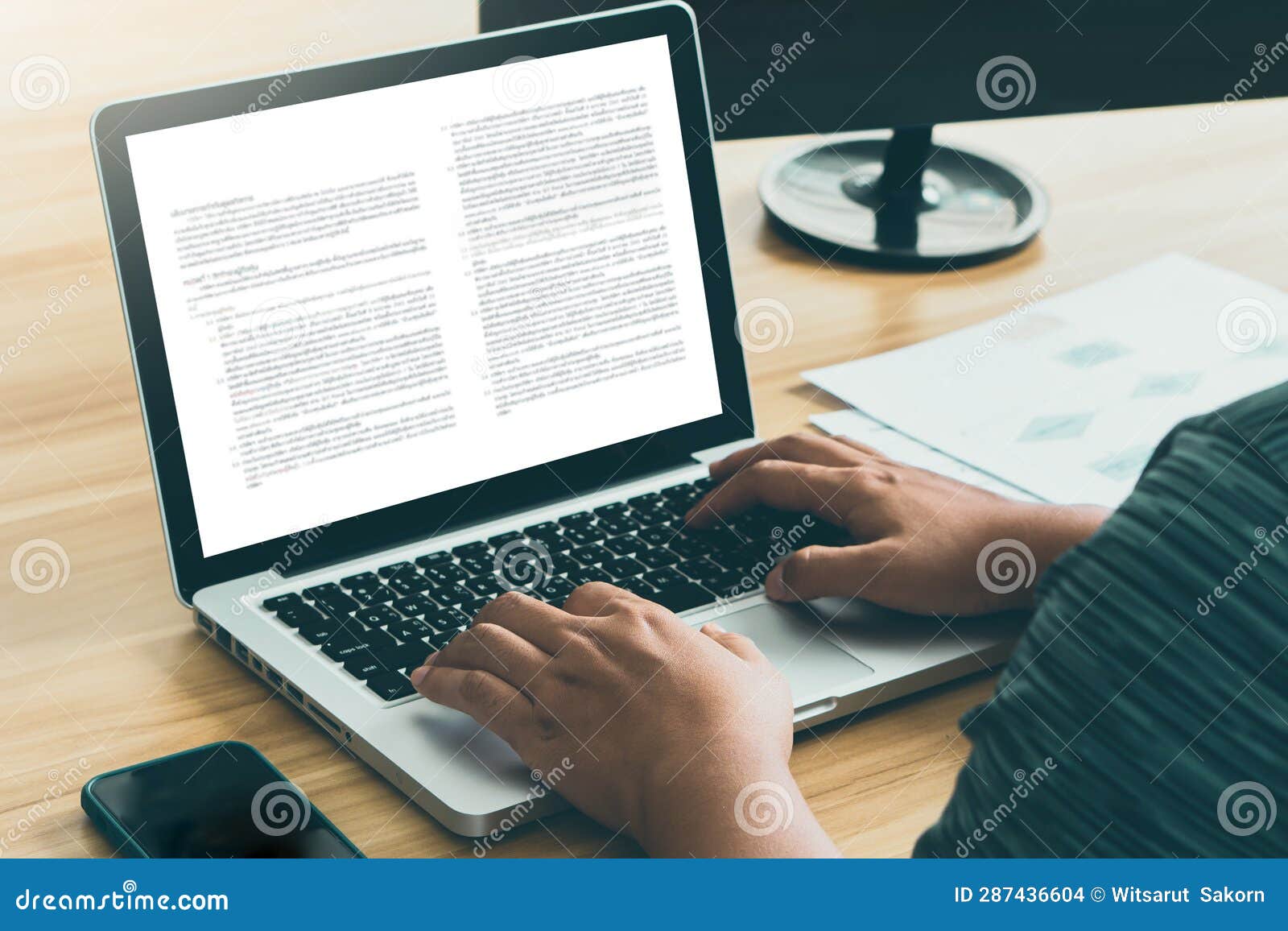 Back View of Young Student Watching Lesson Online and Studying from ...