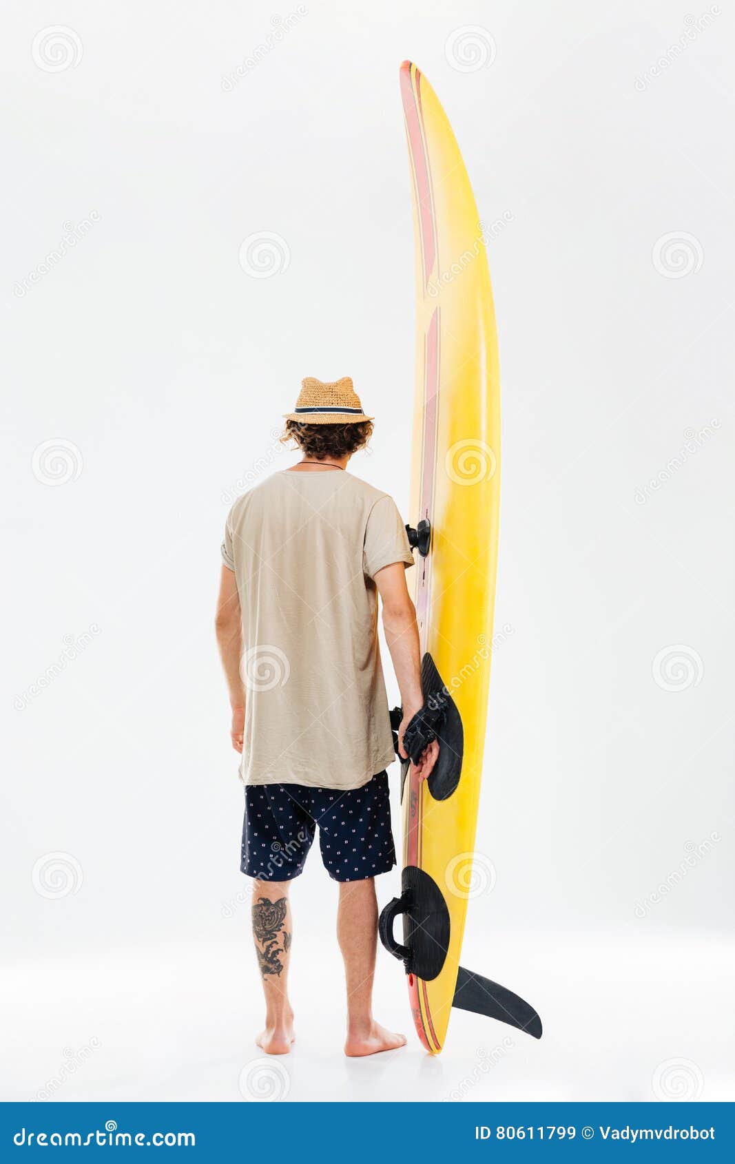 Back View a Young Surfer Holding Surfboard Stock Image - Image of ...