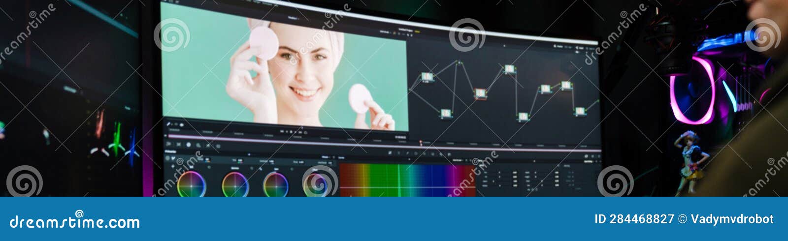 Back View of a Young White Man Video Editor Stock Image - Image of ...