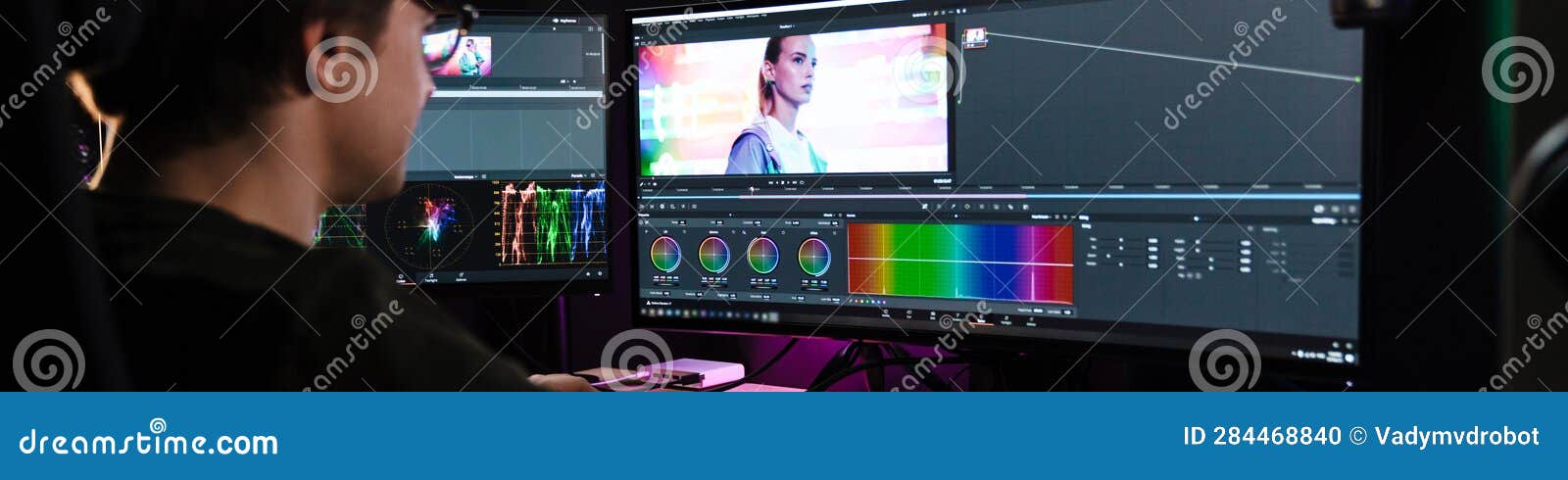 Back View of a Young White Man Videographer Working Stock Photo - Image ...