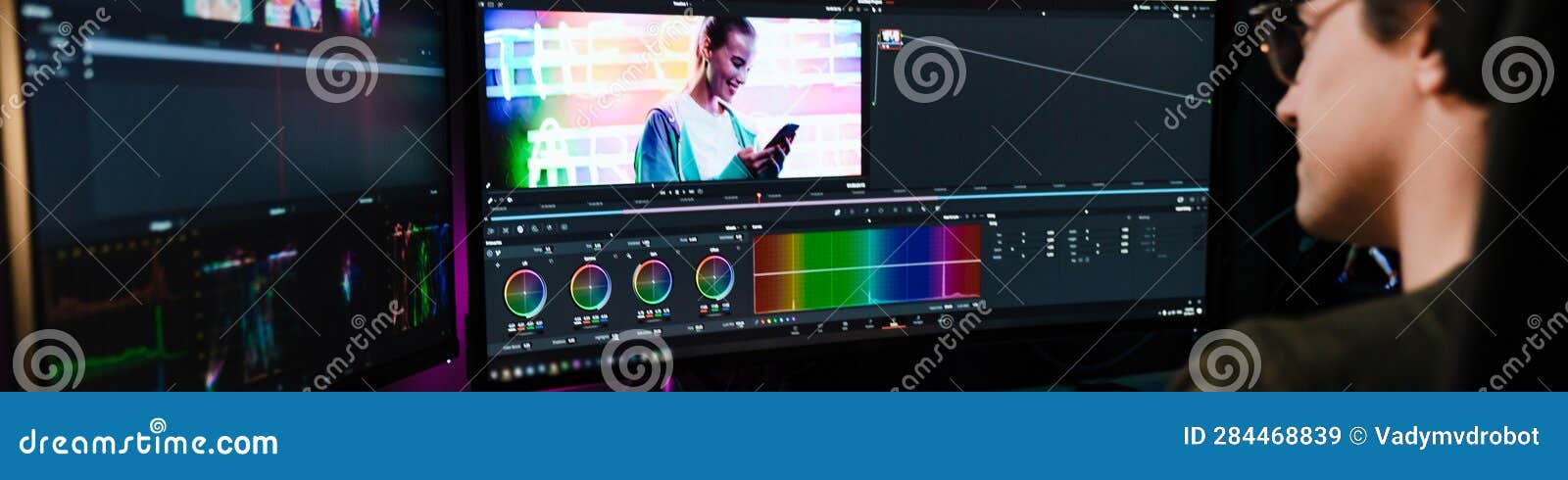 Back View of a Young White Man Videographer Working Stock Image - Image ...