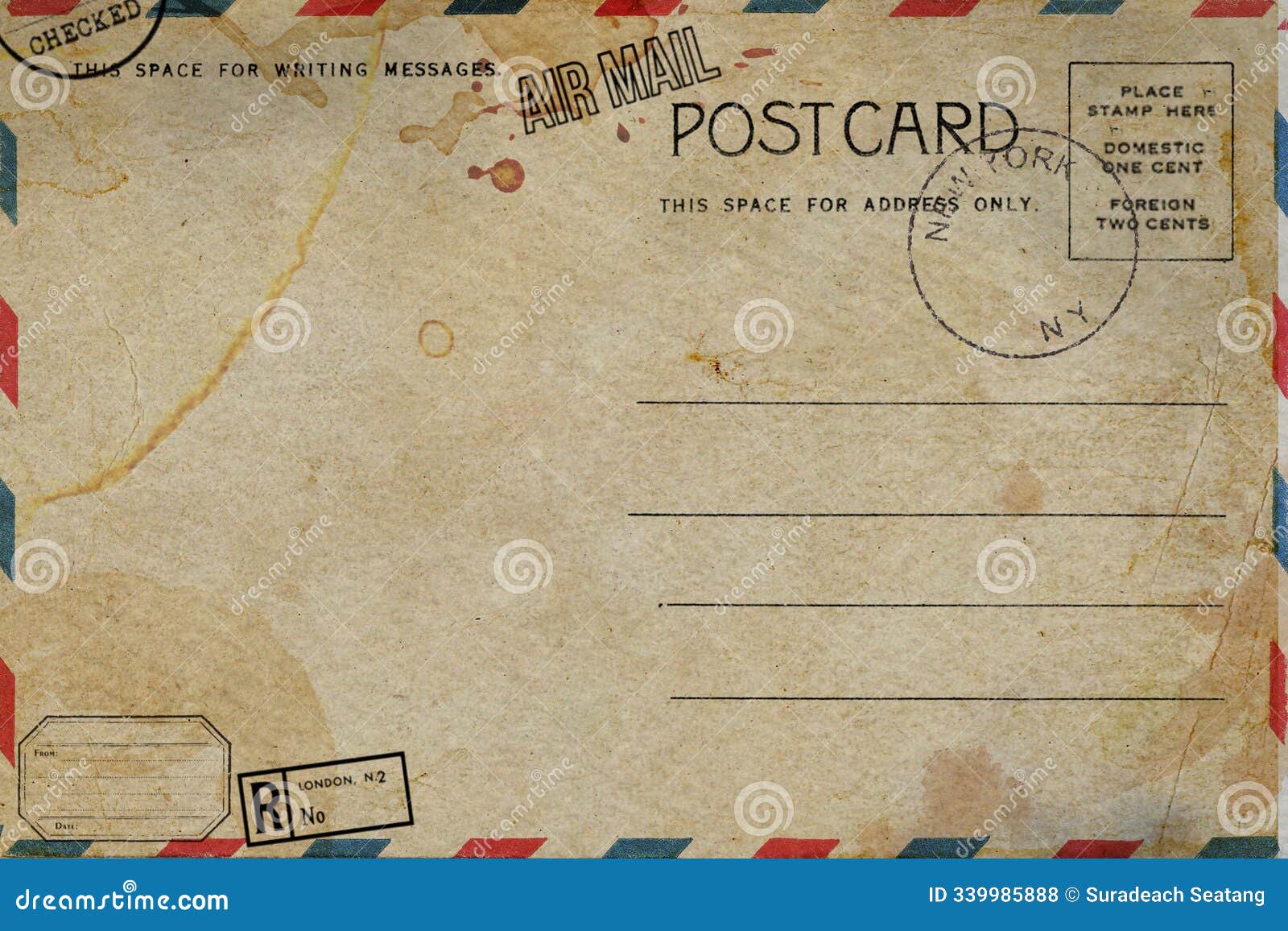 Back of Vintage Blank Postcard with Stains Stock Photo - Image of card ...