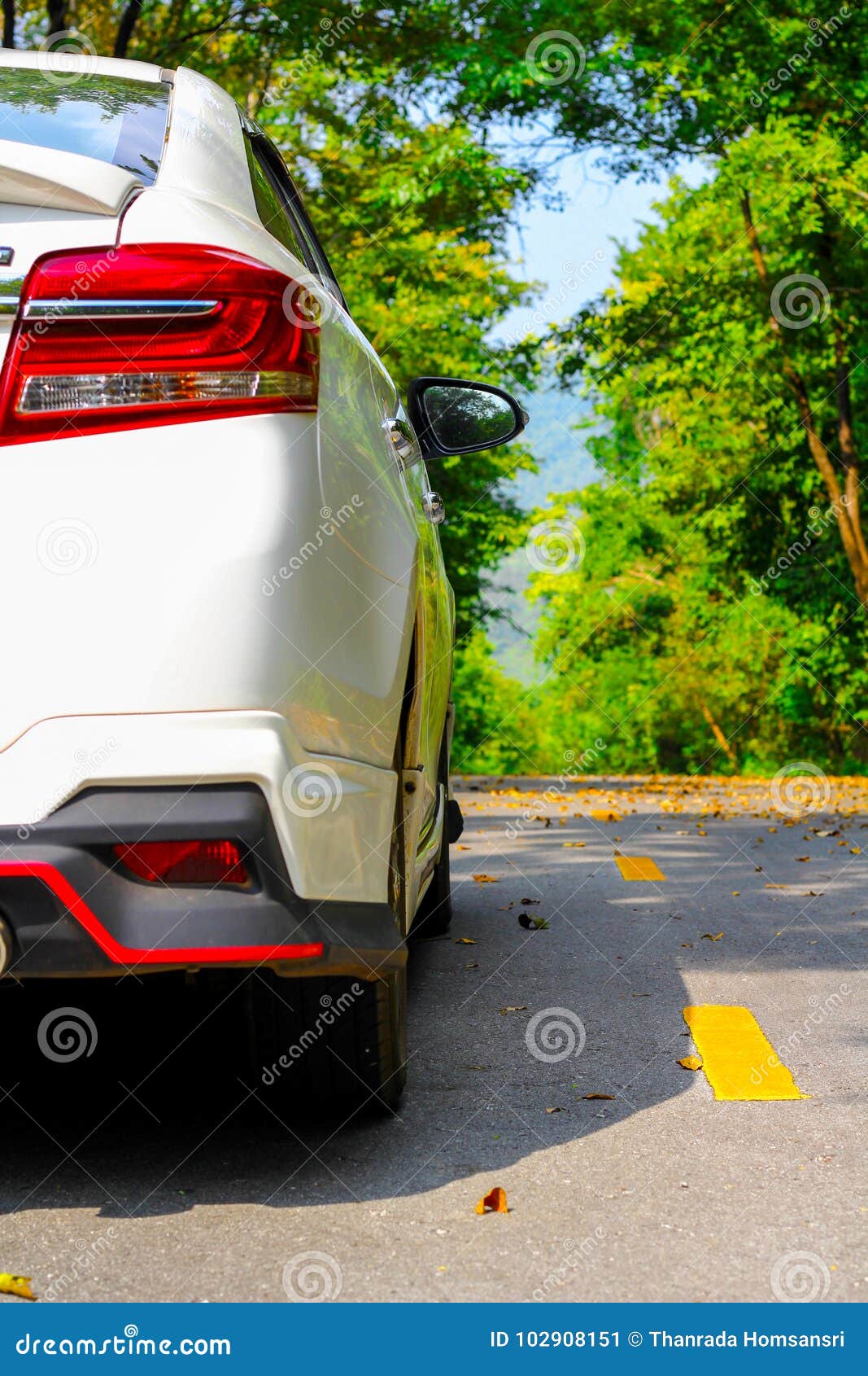 Back of White Car on Asphalt Road Stock Image - Image of concept, rain ...