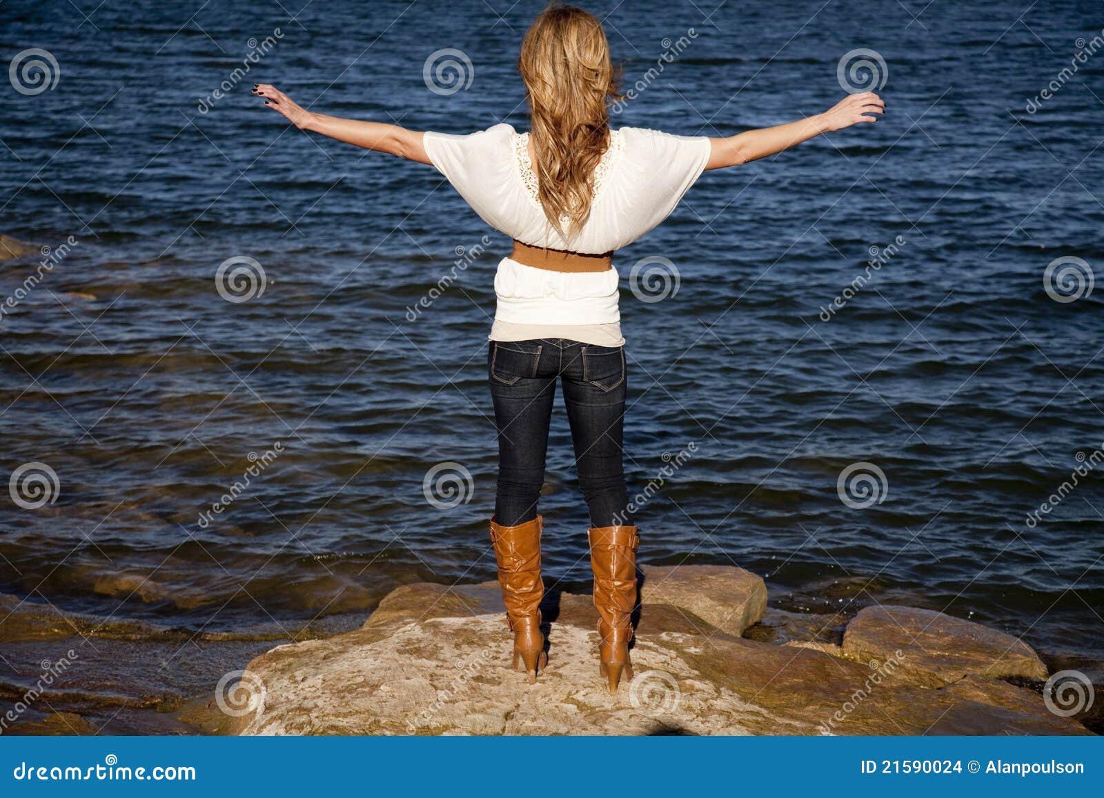 Back woman arms out water stock photo. Image of peace - 21590024