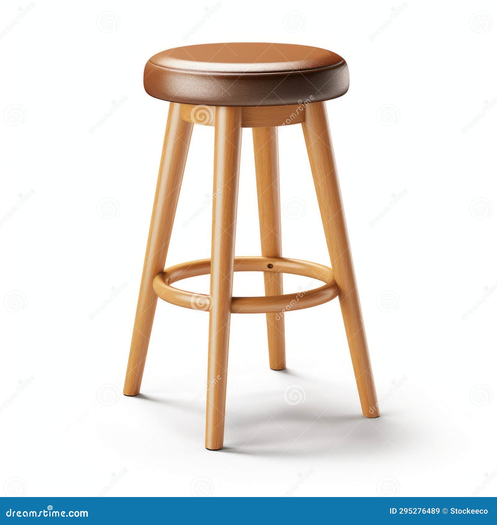 Brown Leather Stool - Realistic Detailed Rendering on White Background ...