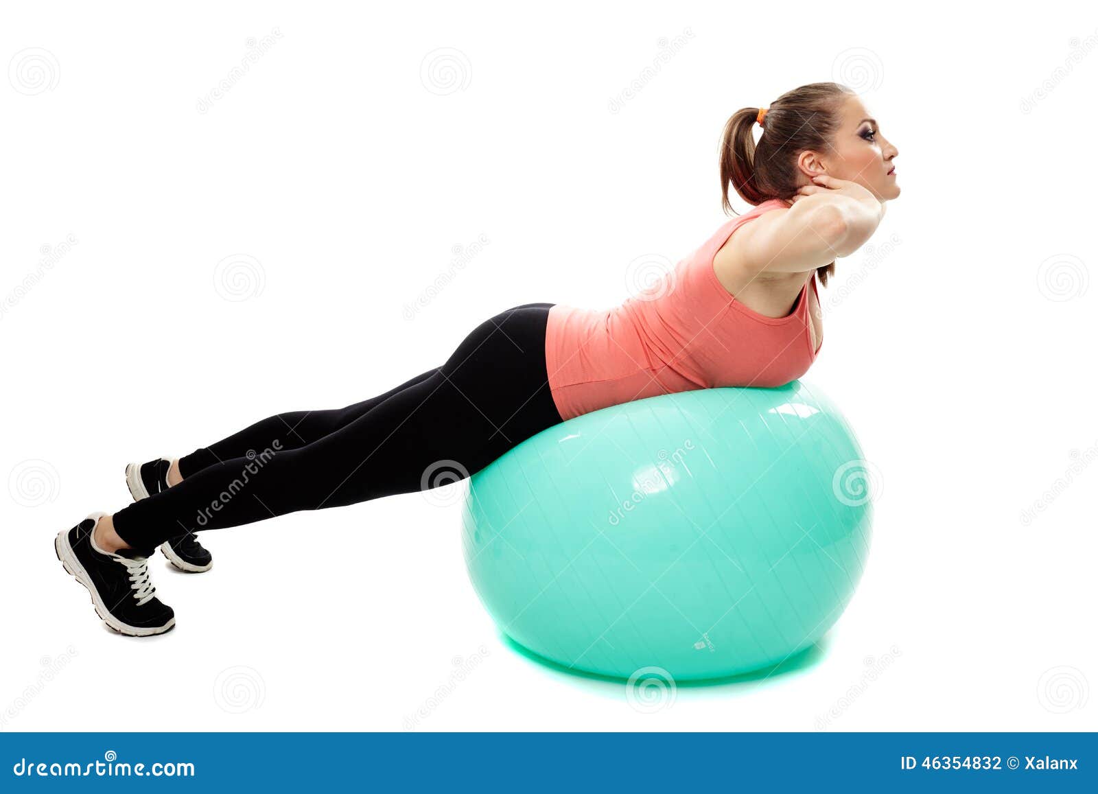 Back workout on a gym ball stock photo. Image of equipment - 46354832