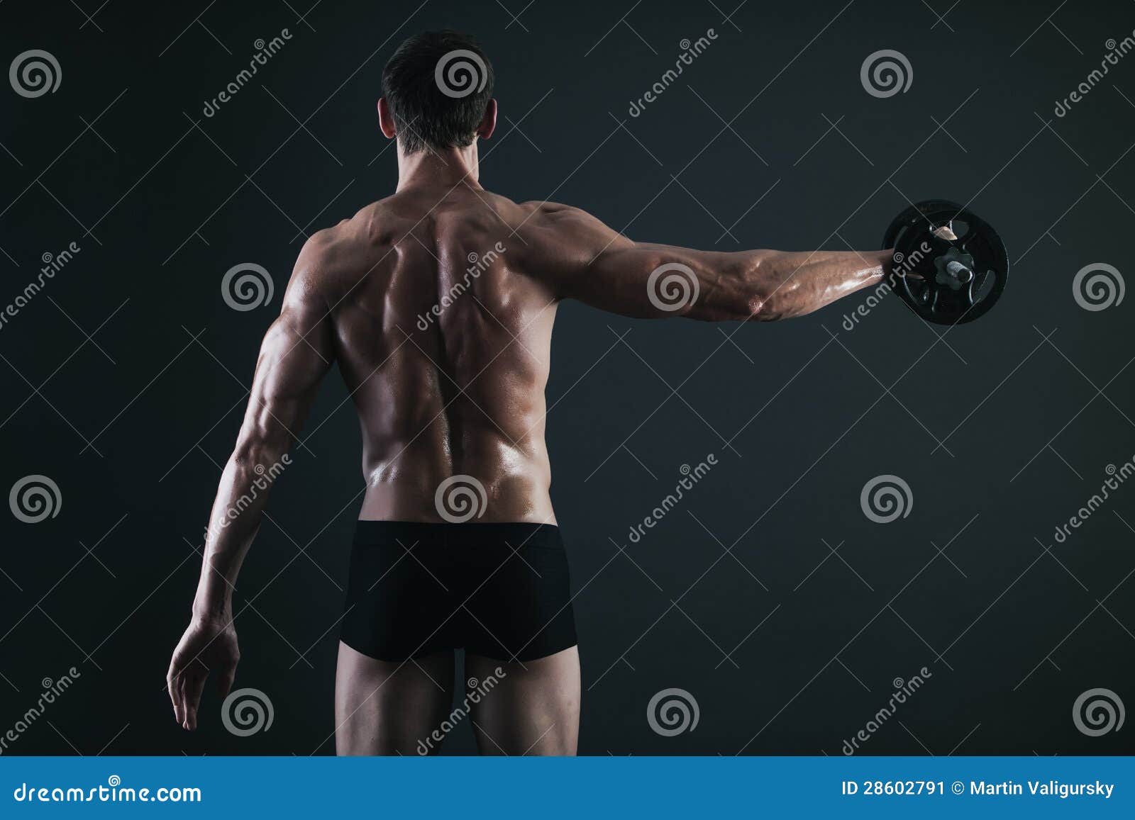 Back of Young Male Bodybuilder Doing Weight Exercise Stock Image ...