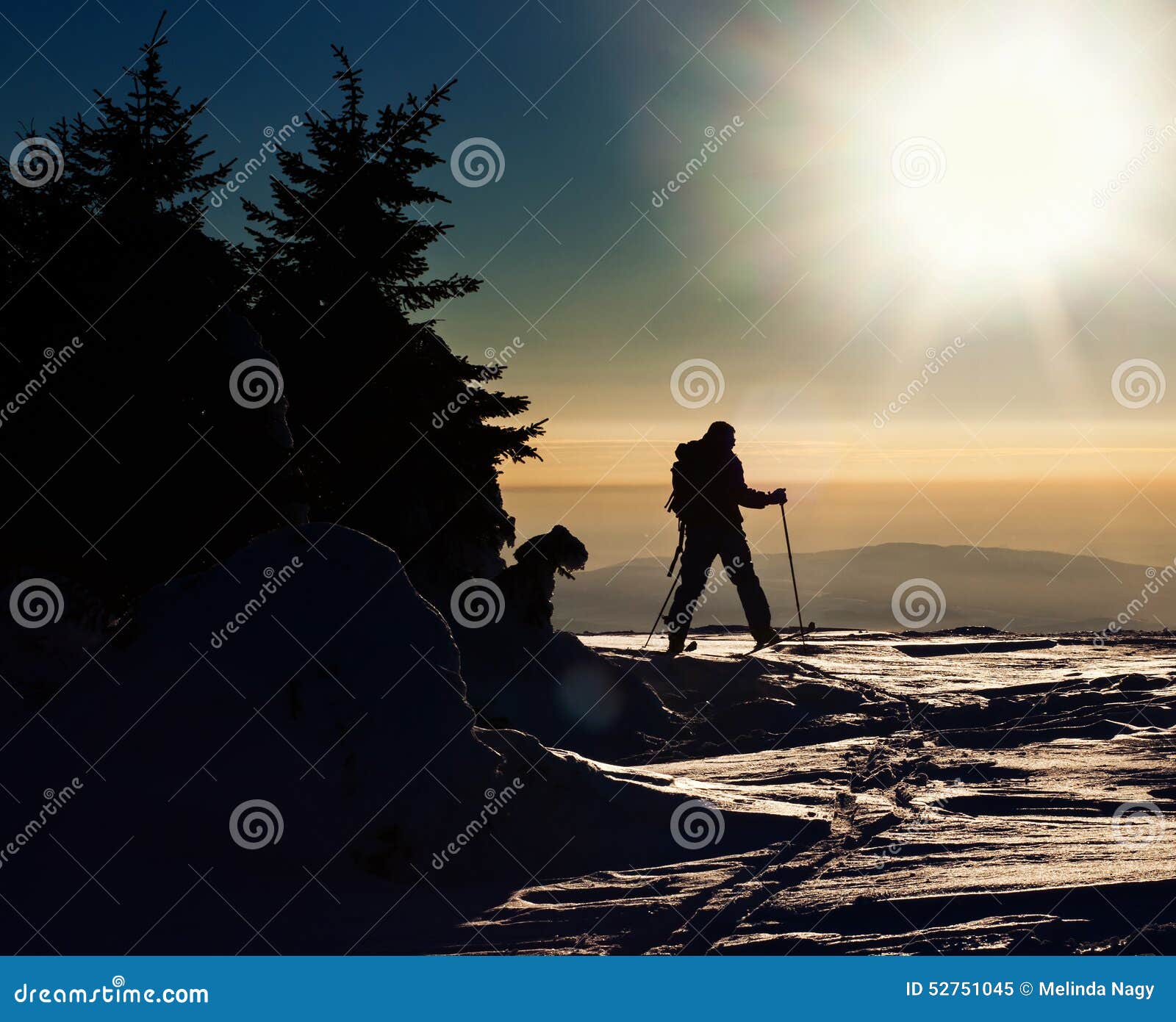 Backcountry Skier Reaching the Summit Stock Image - Image of climbing ...